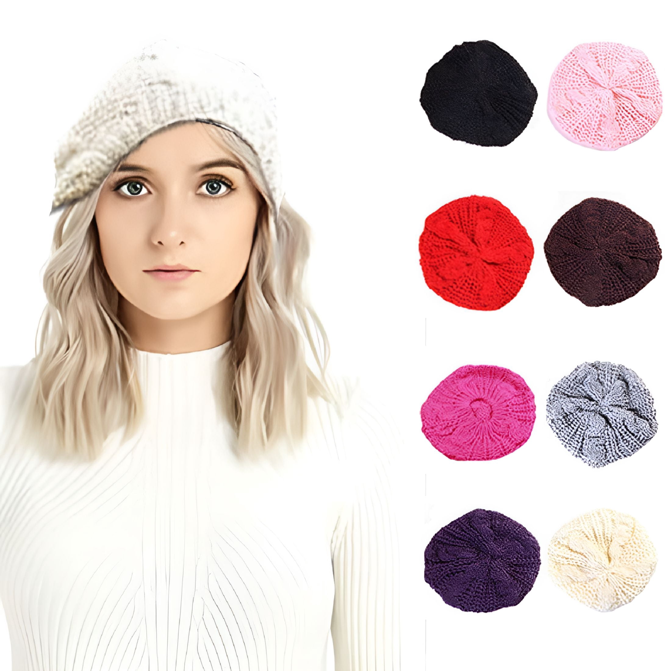 TELOLY Knitted Winter Slouchy Beanie Hat Unisex Crochet Cable Ski Cap ...
