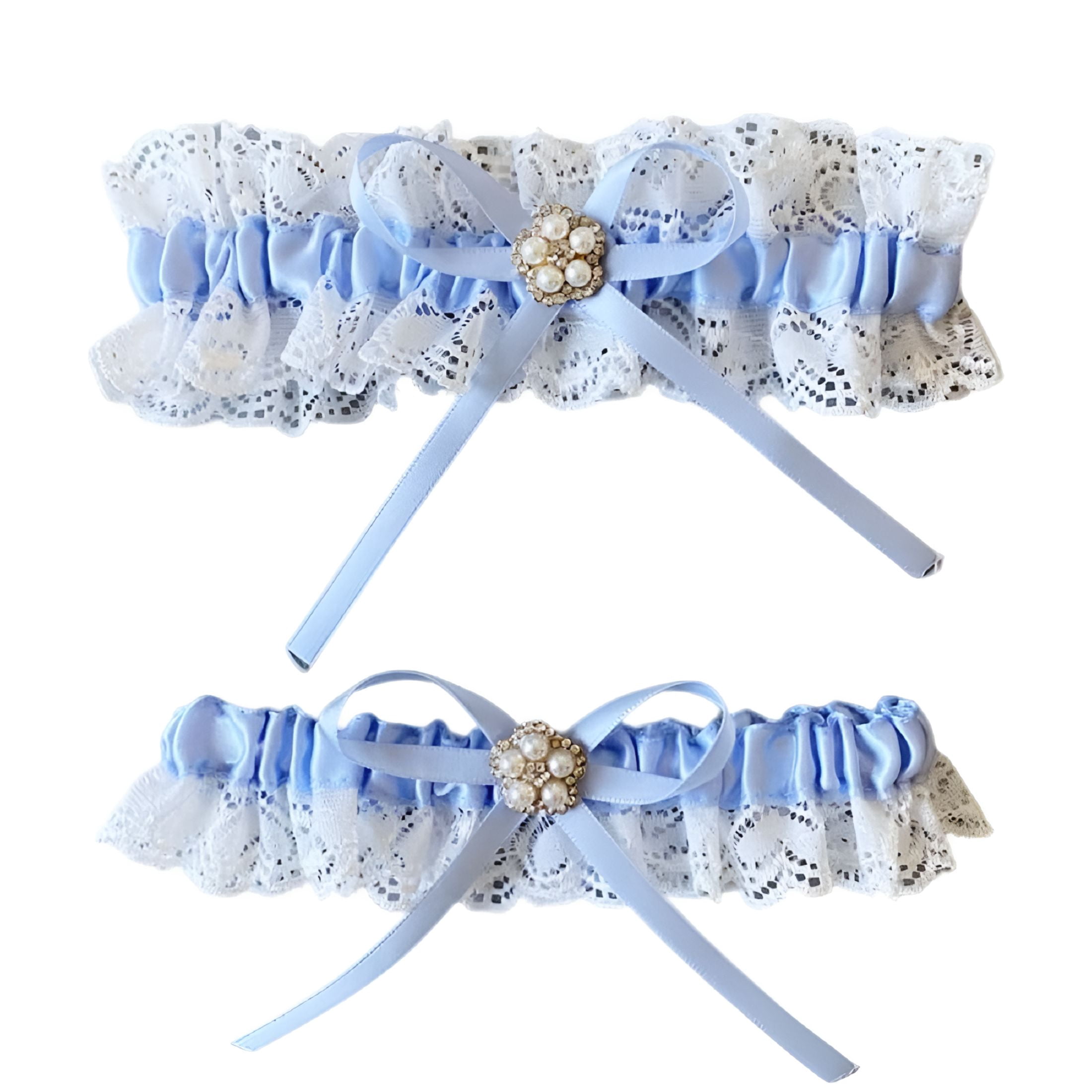 TELOLY Lace Blue Pearl Bridal Garter with Light Blue Diamonds Wedding ...