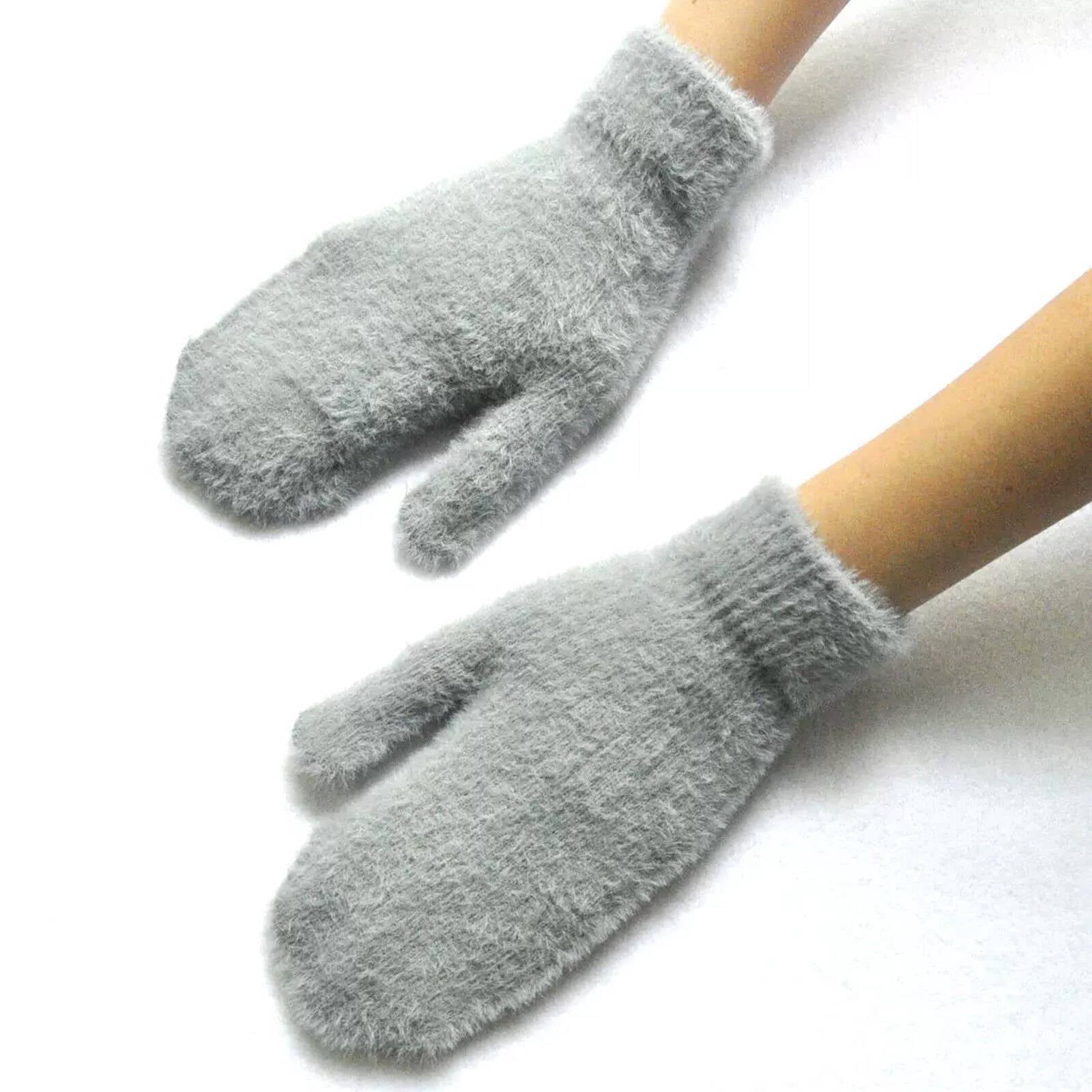 TELOLY Mittens for Women Luxurious Rabbit Fur White Gloves Women Warm ...