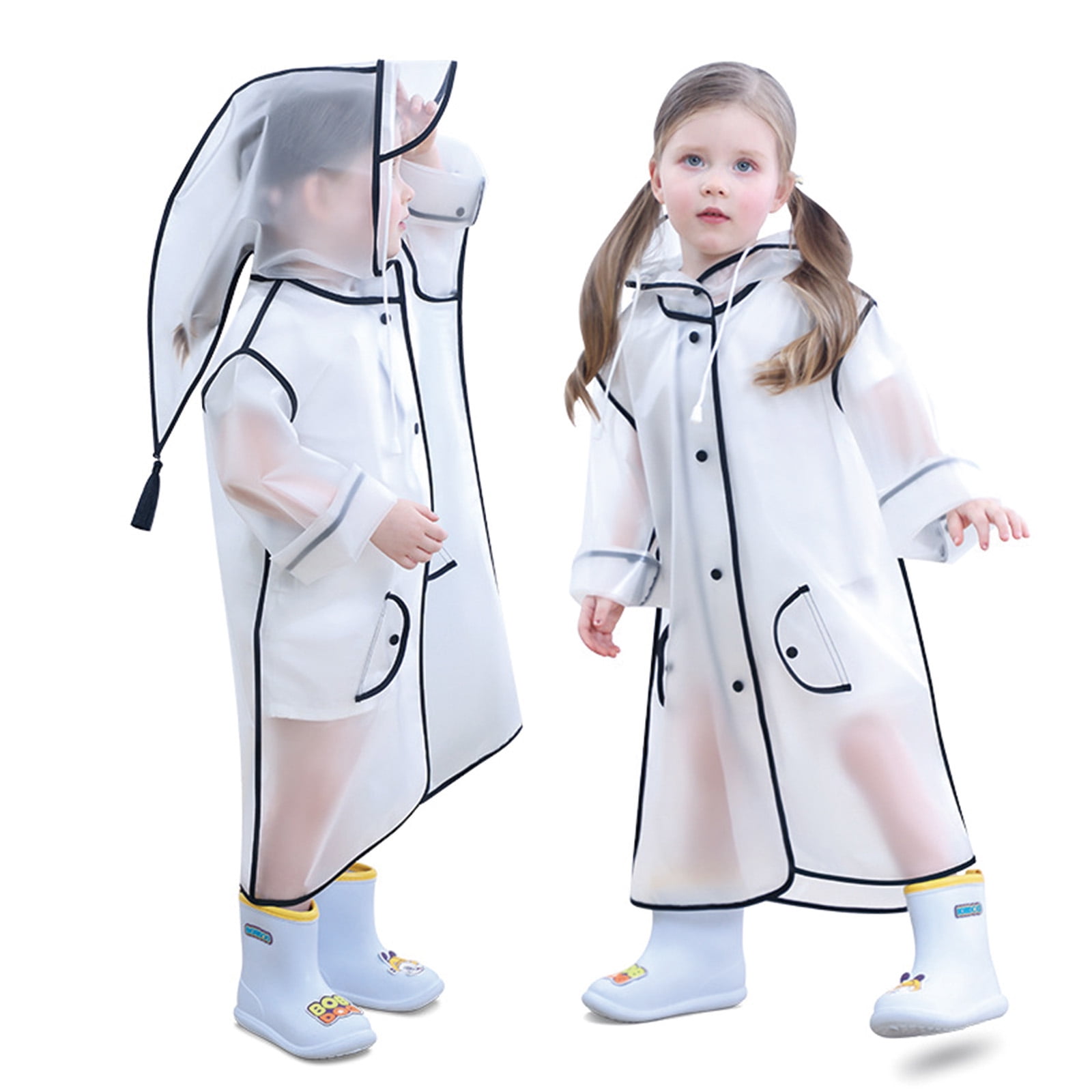 TELOLY Poncho,Transparent Extended Brim Children's Drawstring Ponchos ...