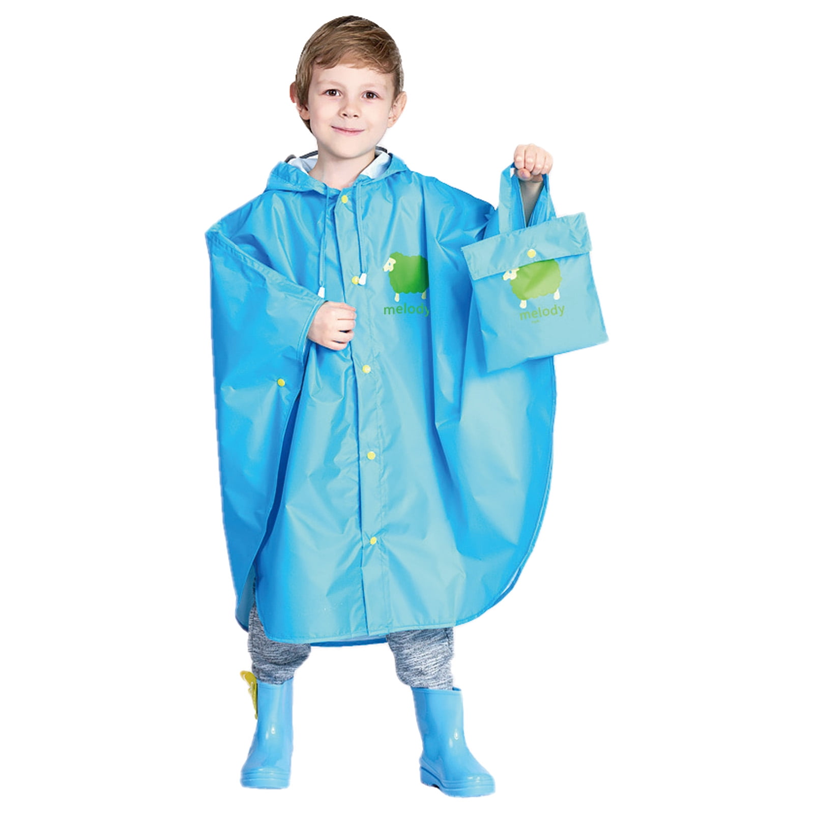 TELOLY Poncho,Upgraded Hood Design Children's Drawstring Ponchos,Safety Reflective Strips Rain ...