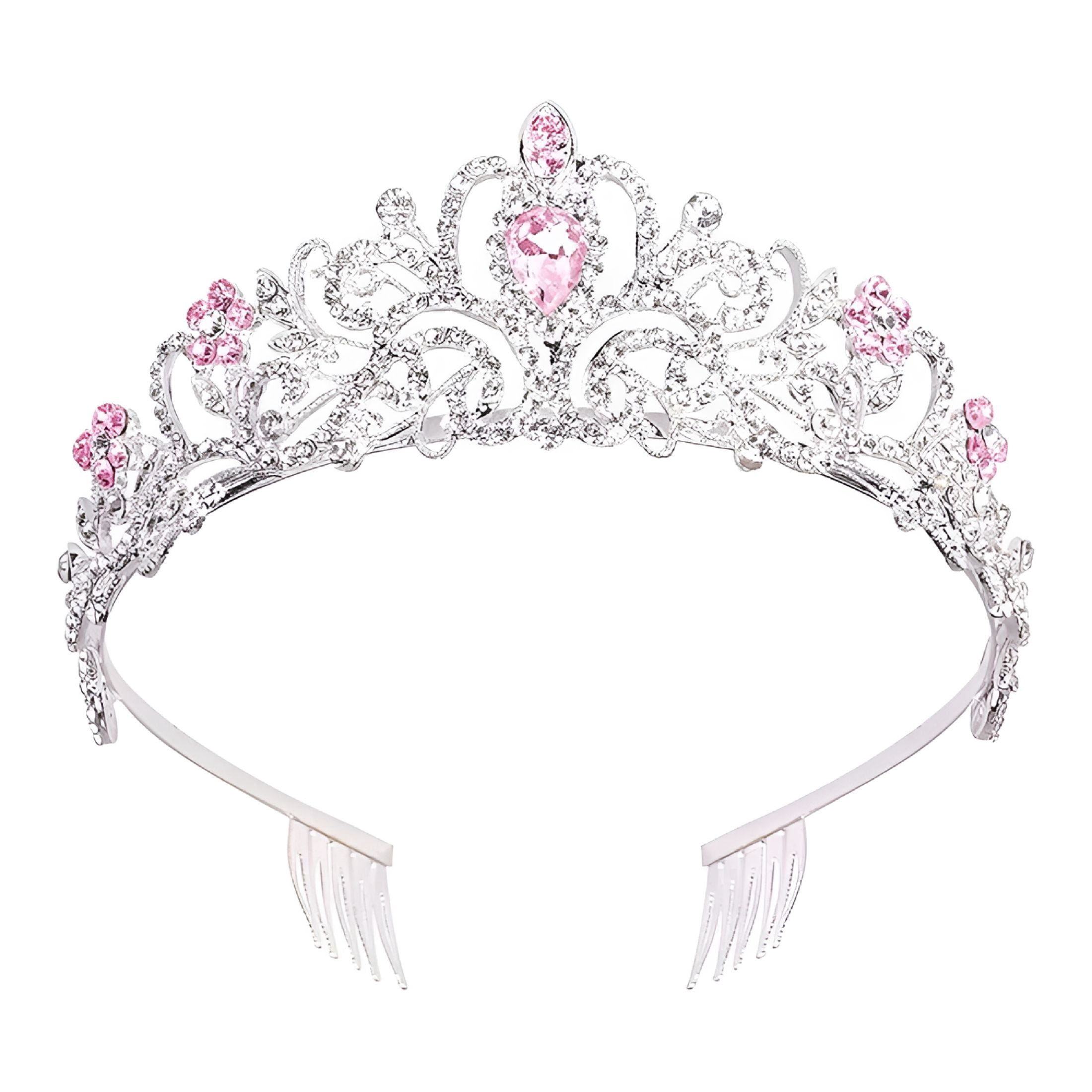 TELOLY Princess Crown,Silver Tiara for Women,Pink Crystal Tiara with ...