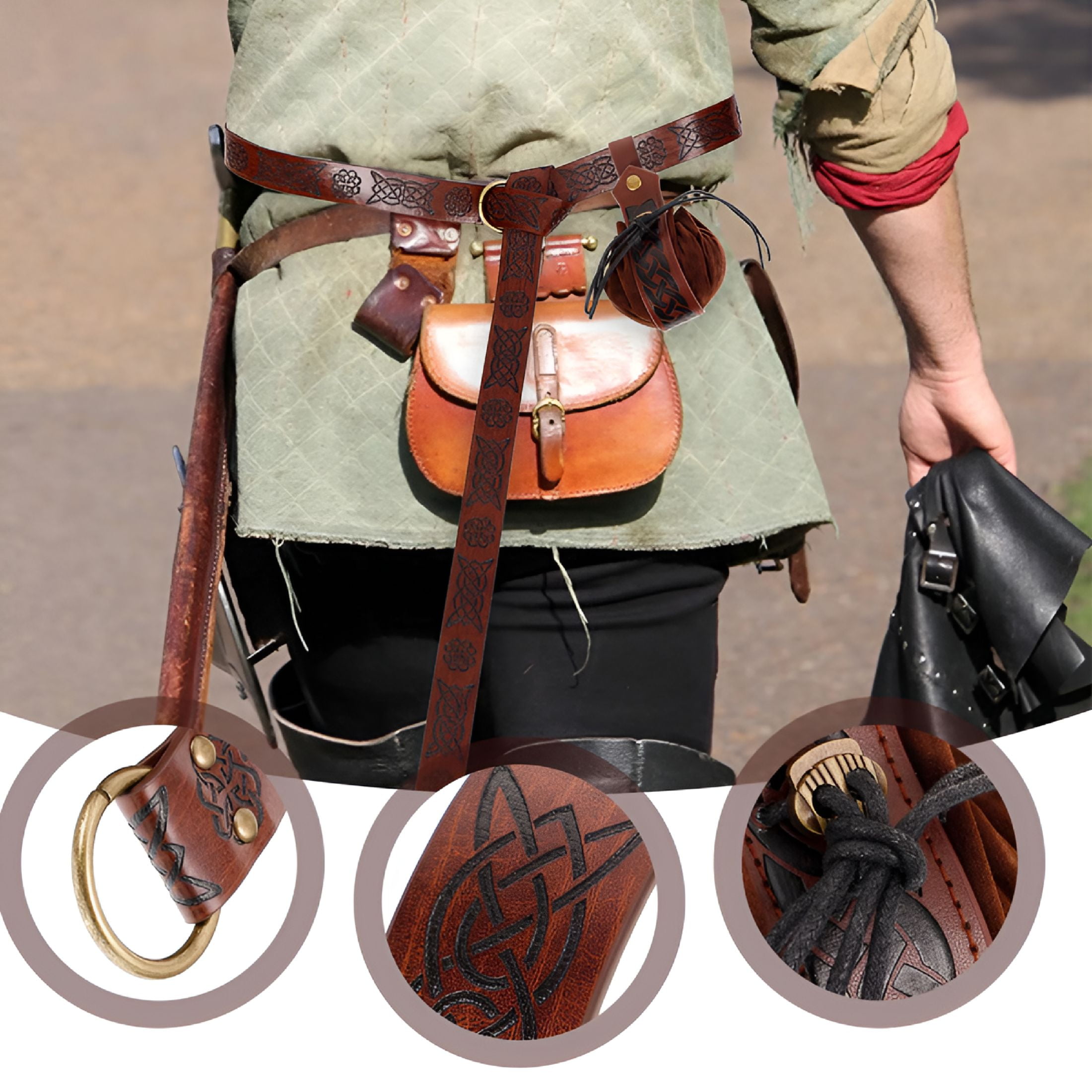 TELOLY Renaissance Belt Medieval Accessories Retro Fur Viking Ratchet ...