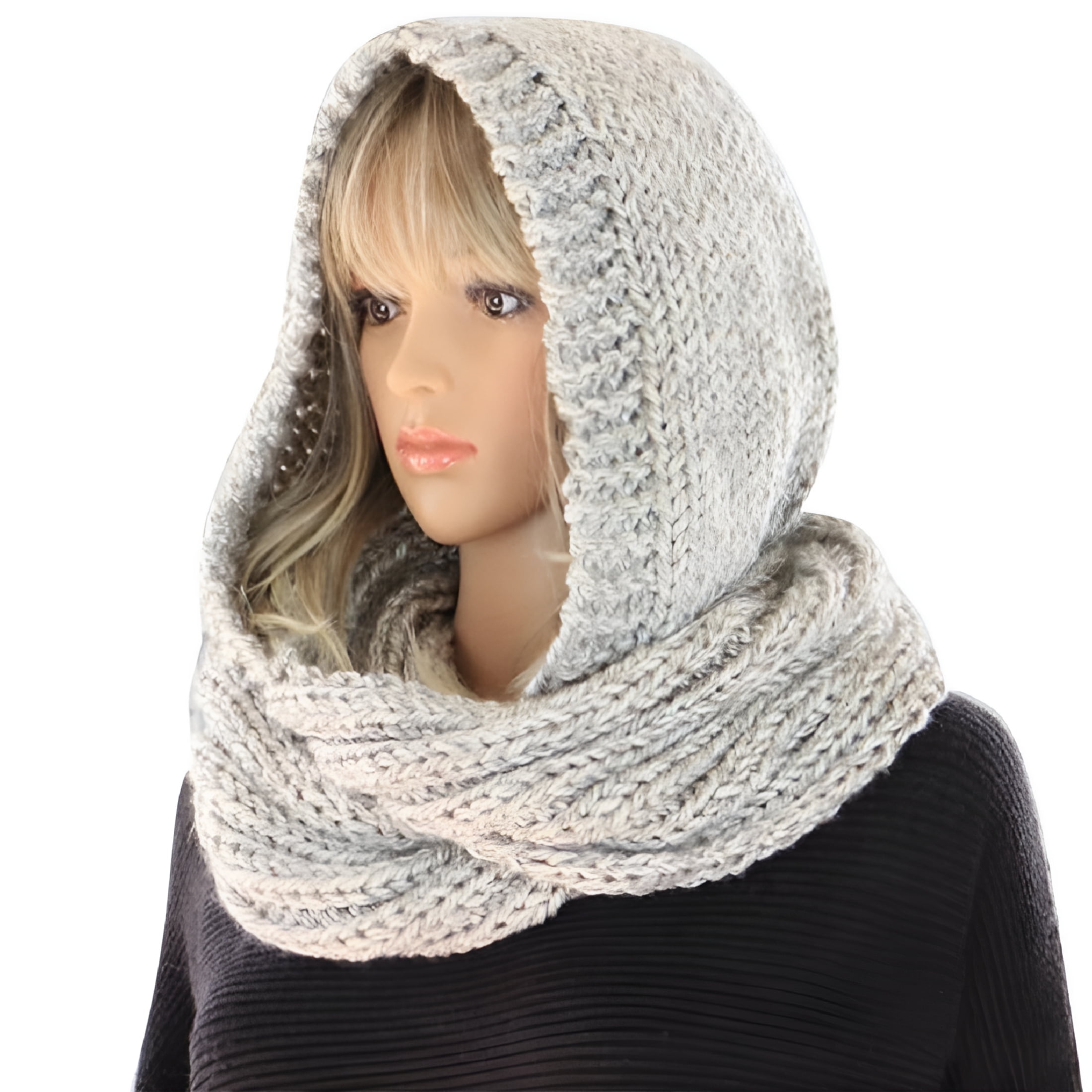 TELOLY Winter Knit Hood Infinity Scarf Windproof Shawl Wrap Earflap ...