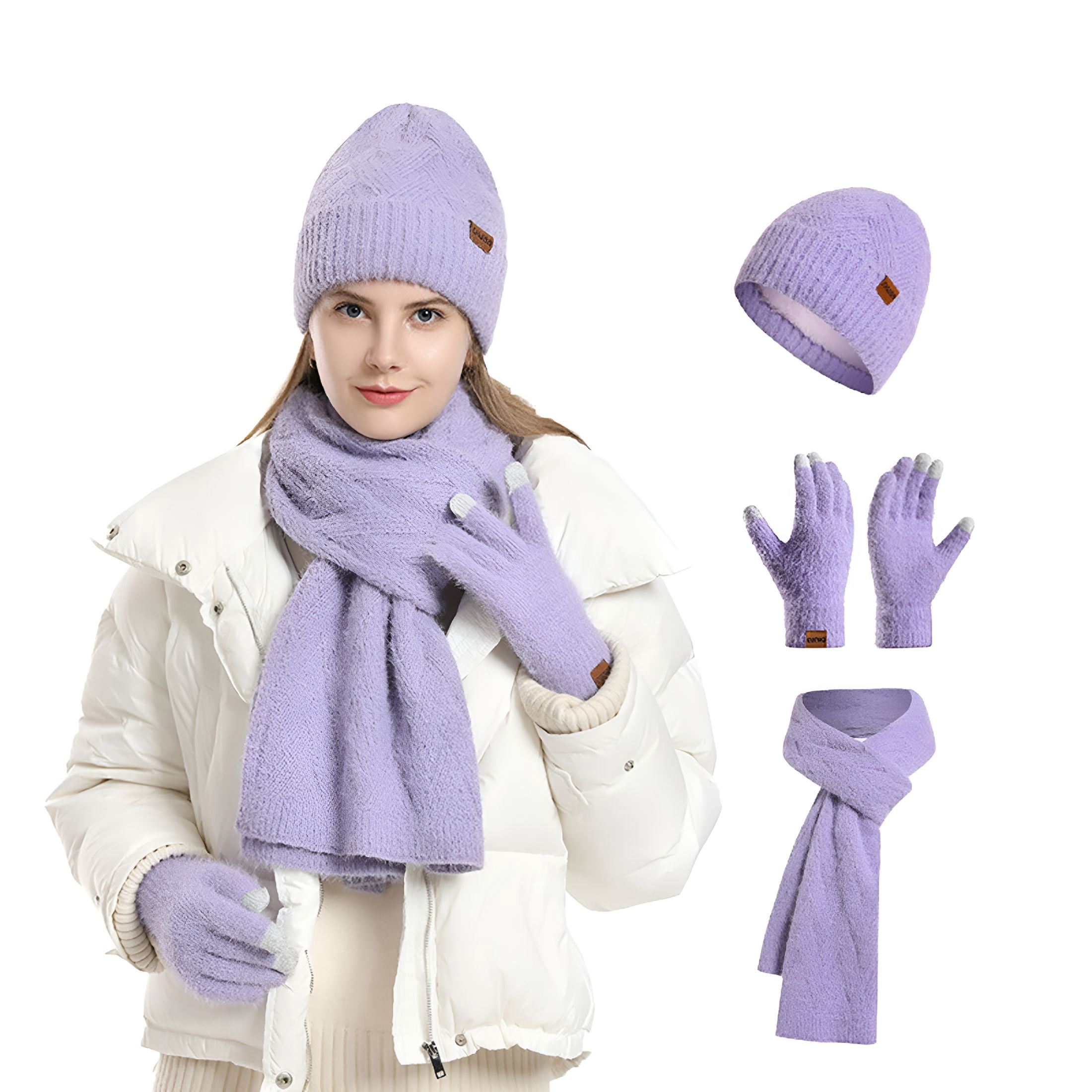 TELOLY 2026 New Women Touchscreen Knit Hat Set - Plush Beanie Scarf ...