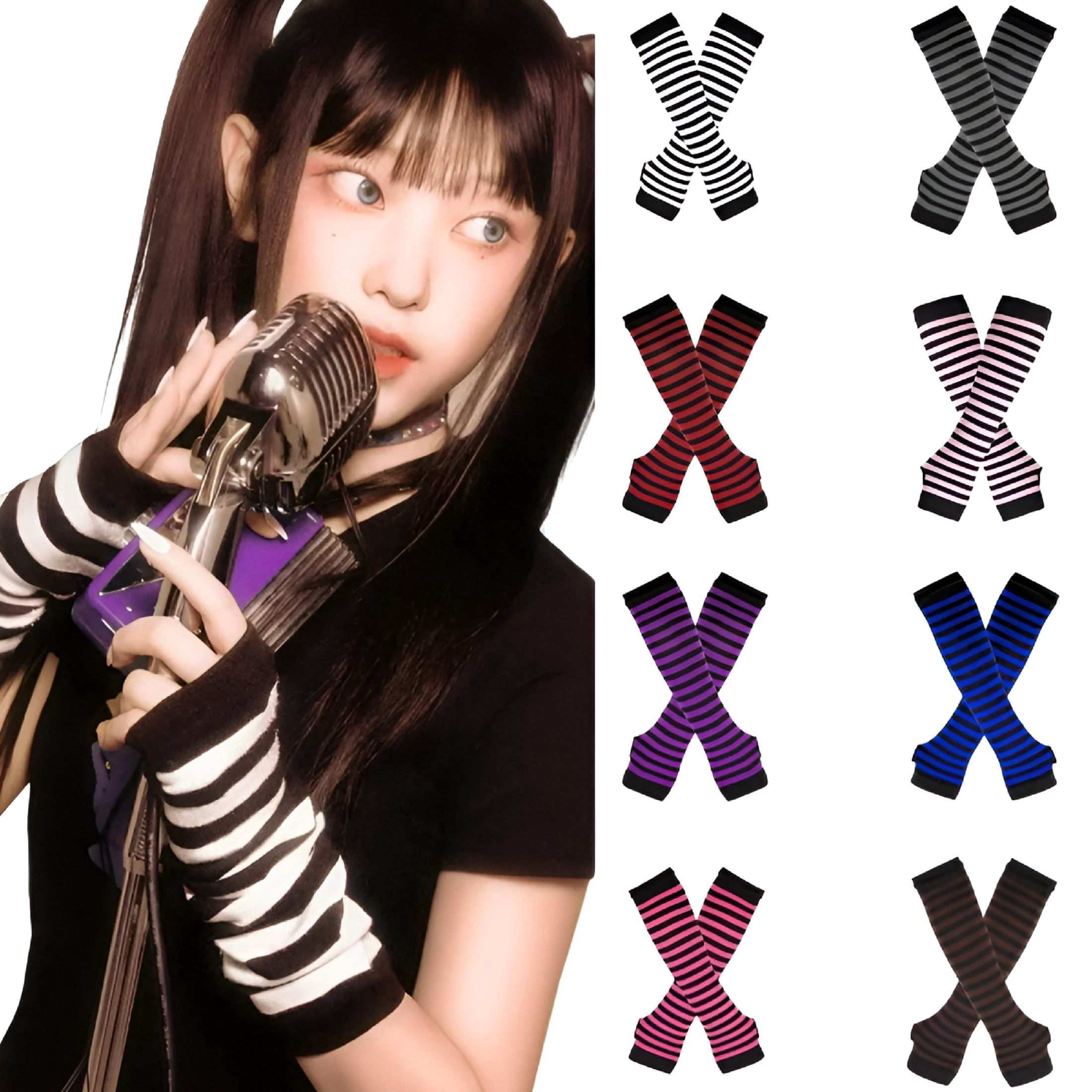 TELOLY Y2K Arm Cover Knitted Arm Warmer Grunge Fairy Fingerless Gloves ...