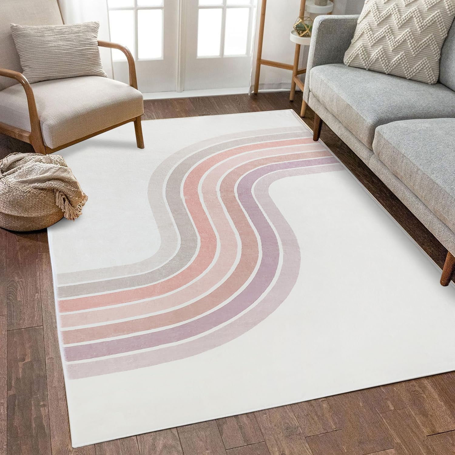 TEMBR Purple Rainbow Machine Washable Area Rugs-5'x7' for Living Room ...