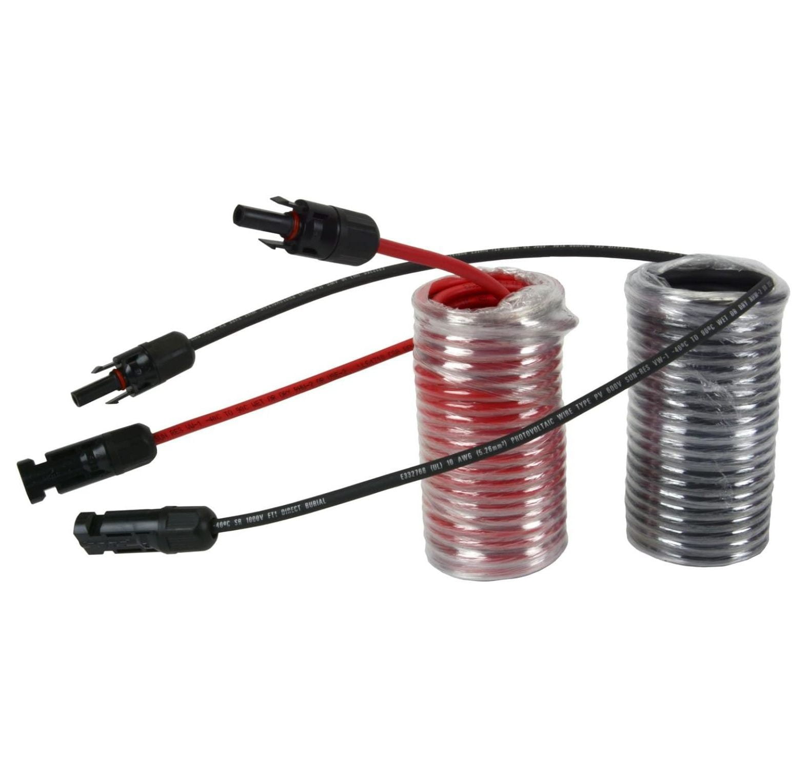 TEMCo 25' Red + 25' Black 10 AWG/Gauge Solar Panel Extension Cable with ...