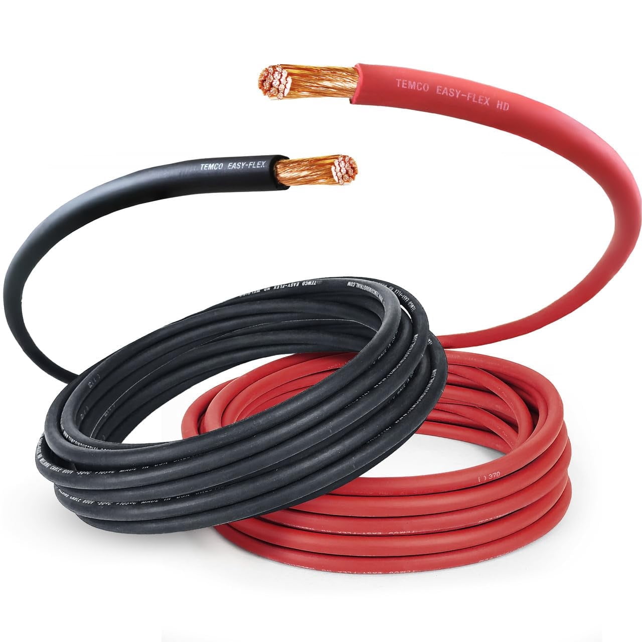 TEMCo 3/0 Gauge AWG 25 Ft Black + 25 Ft Red Flexible Copper USA Welding ...