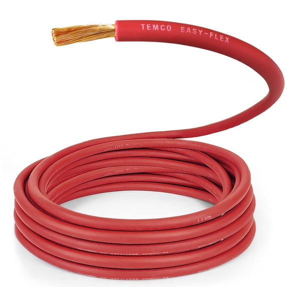 TEMCo 6 Gauge AWG 300 Ft Red Flexible Copper USA Welding Cable Battery ...