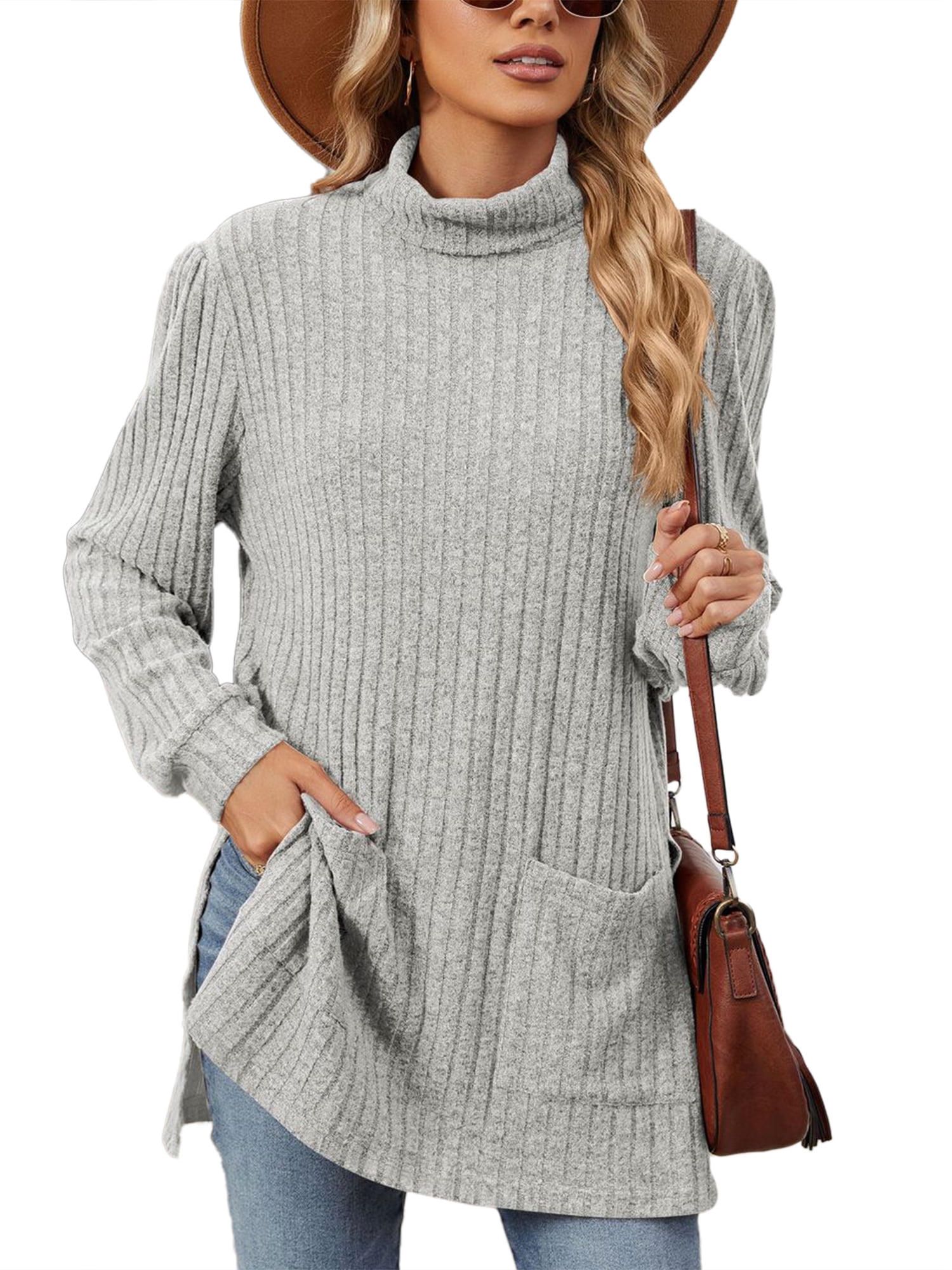 TEMOFON Fall Casual Sweaters for Women Comfy Long Sleeves Knit Tunic ...