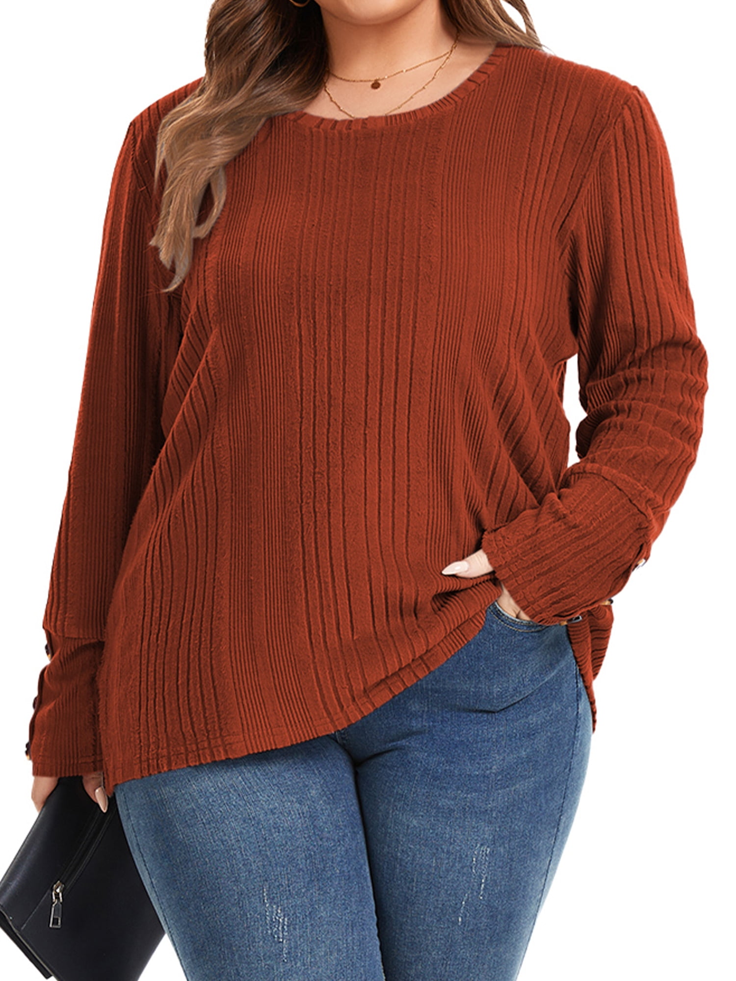 TEMOFON Plus Size Tops for Women Button Long Sleeve Tops Fall ...