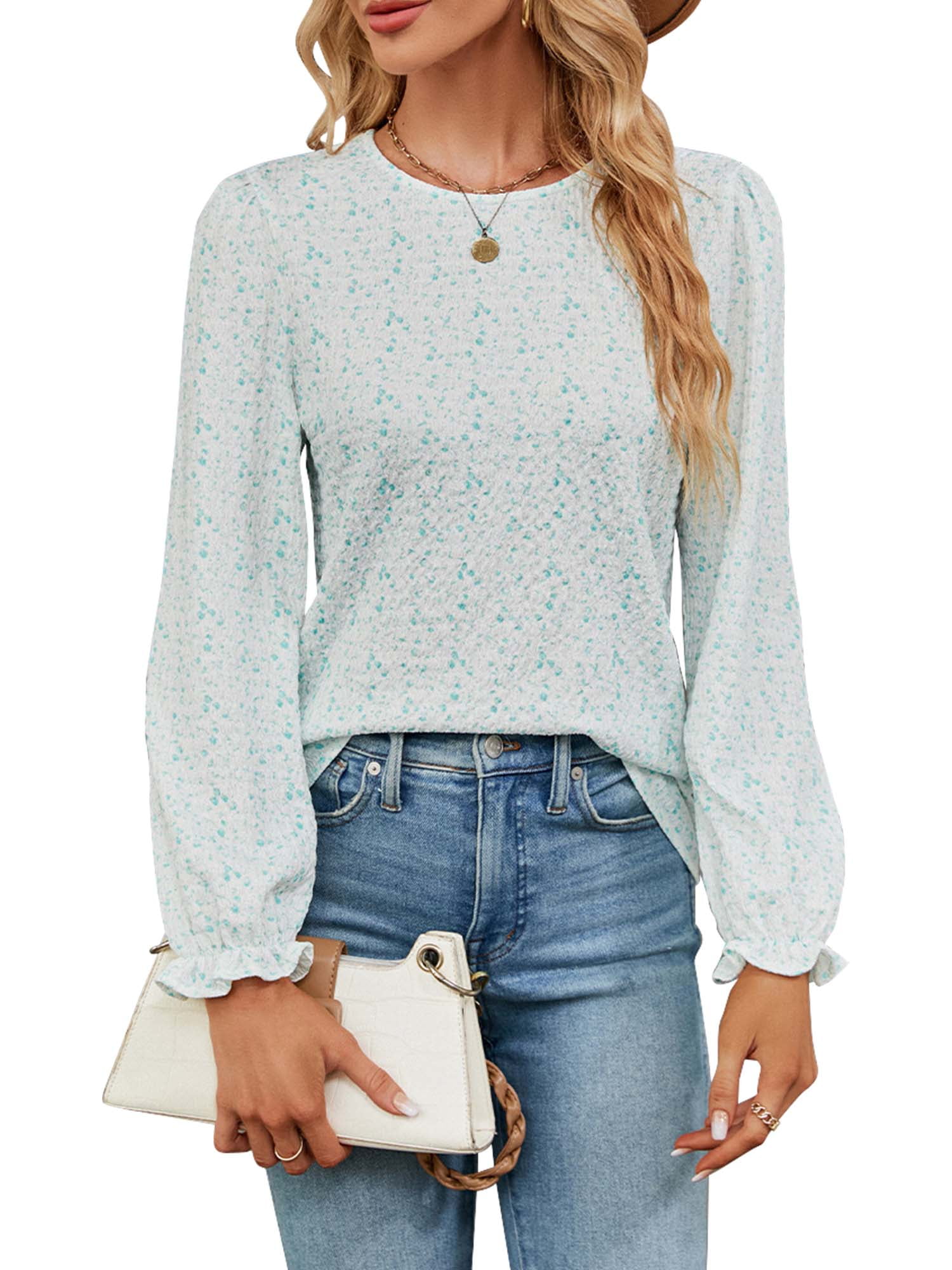 TEMOFON Fall Tops for Women Crew Neck Long Sleeves Tops Knit Tunic ...