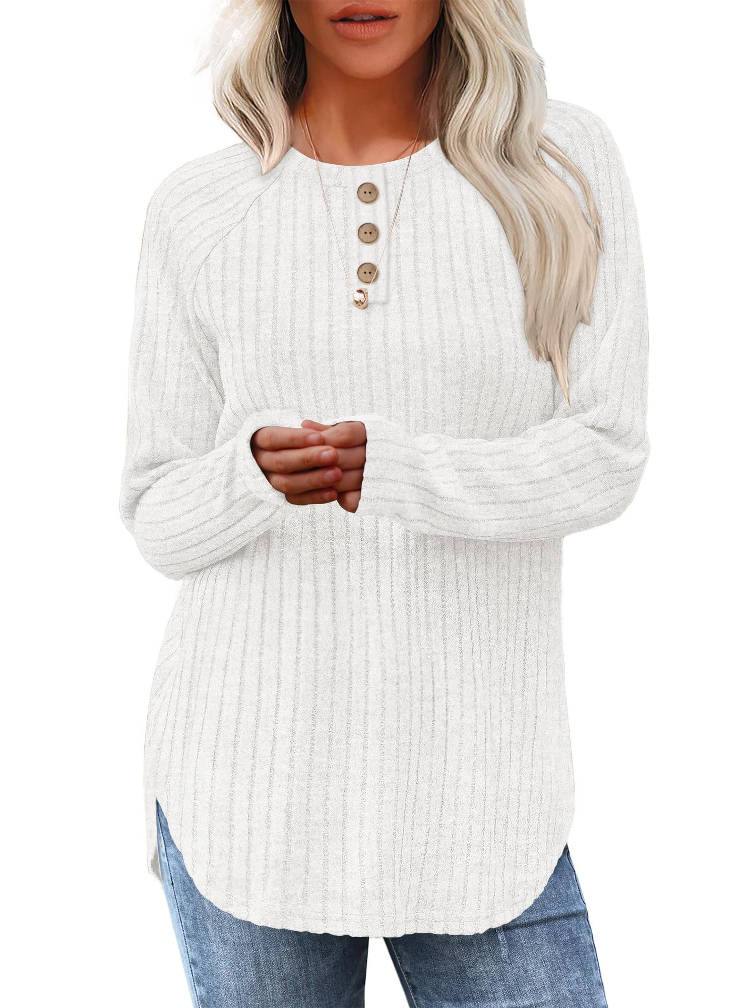 TEMOFON Sweaters for Women Fashion Long Sleeve Tops Pullover Crew Neck ...