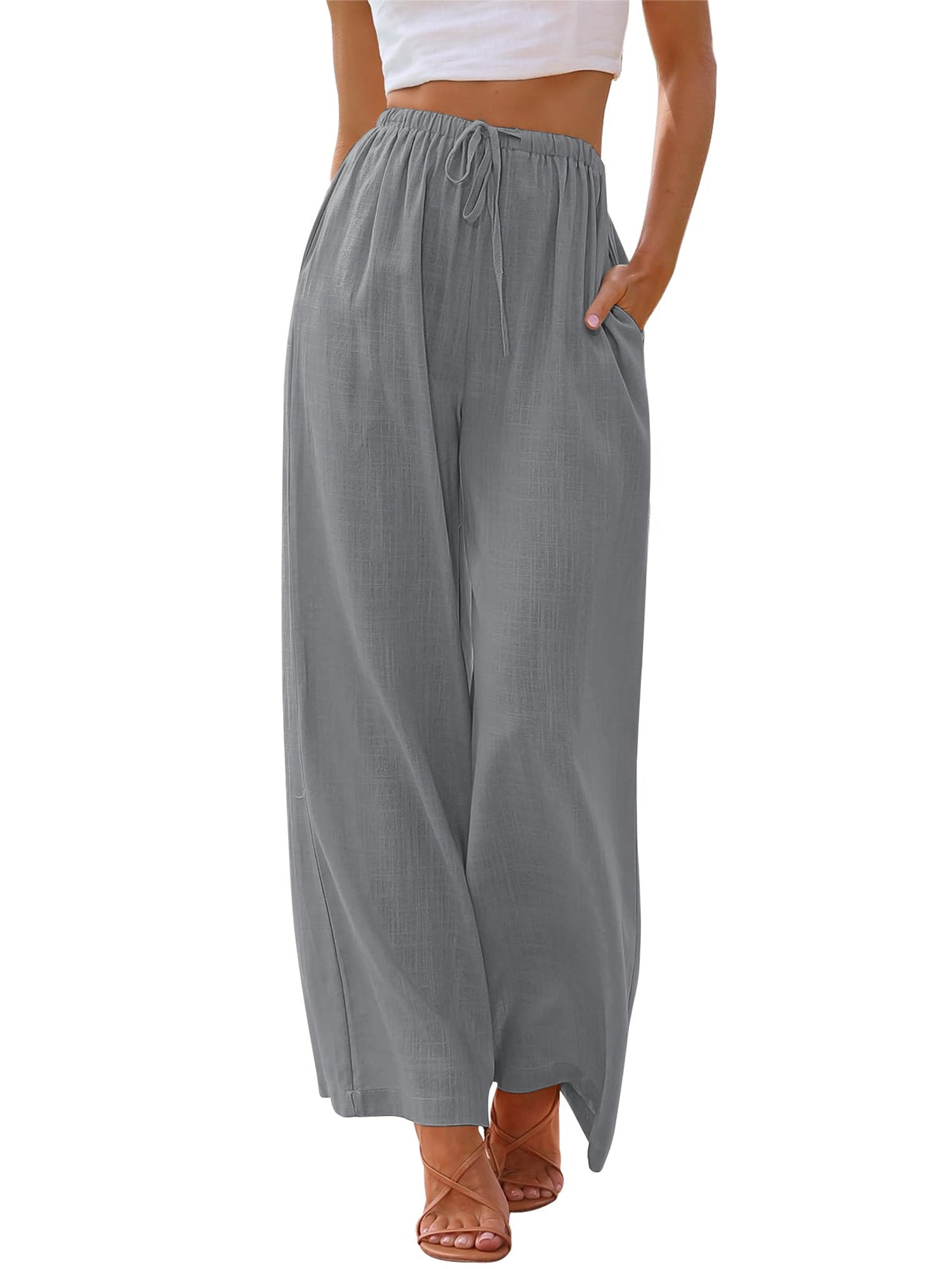 TEMOFON Pants for Women Wide Leg Linen Pant Palazzo Summer Casual Flowy ...