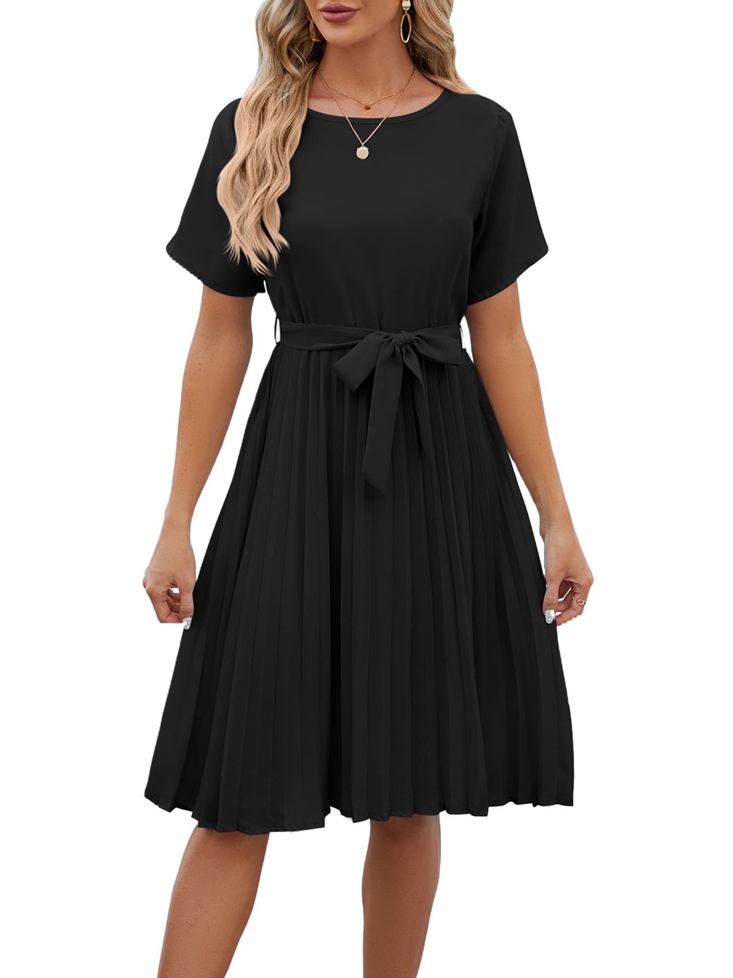 TEMOFON Short Sleeve Sundress for Women Summer Holiday Fashion Belt ...