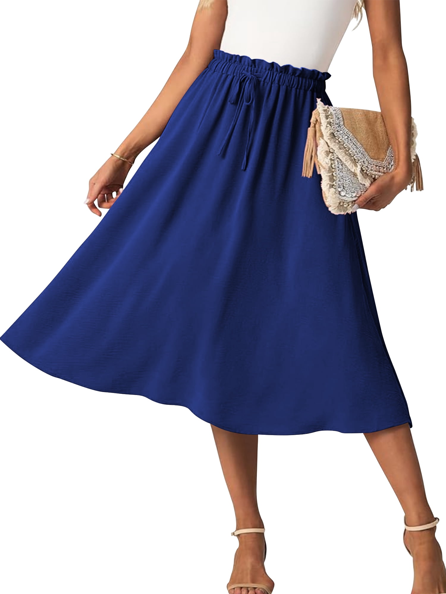 TEMOFON Skirts for Women Adjustable Waist A-Line Skirt Ice Silk Feel ...