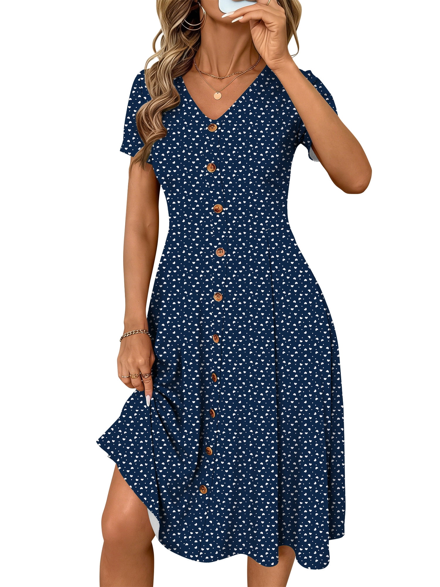 TEMOFON Summer Dresses for Women Button Floral Midi Sundress Short ...