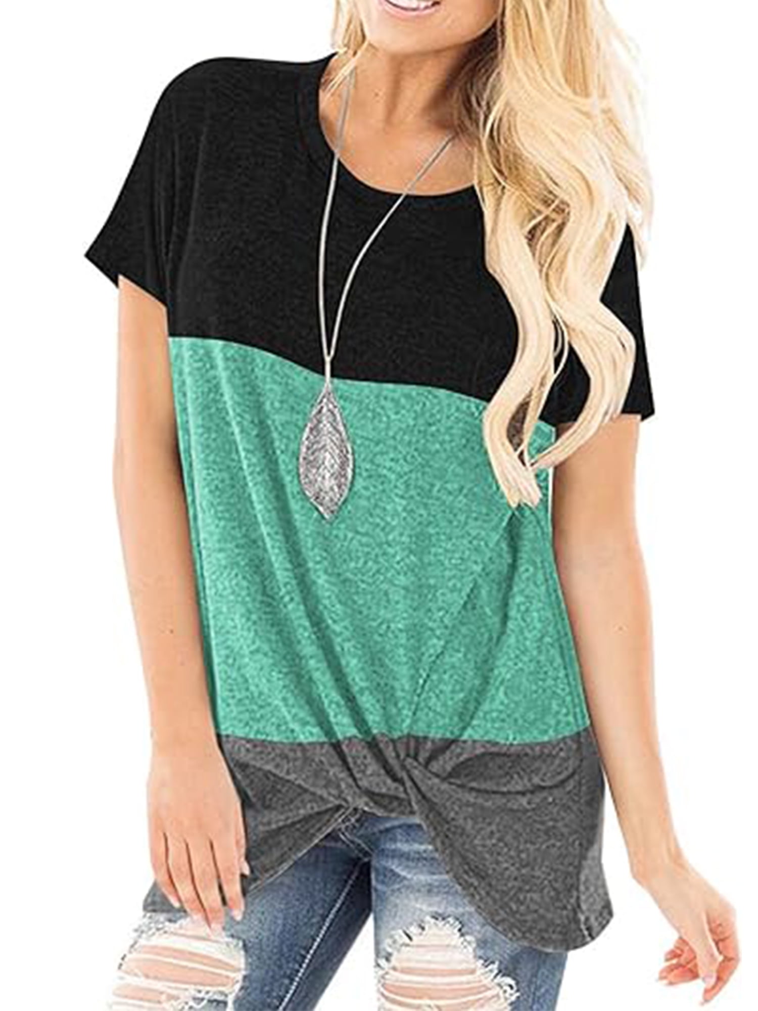 TEMOFON Summer Tops for Women Casual Short Sleeve Tops Trendy Crew Neck ...