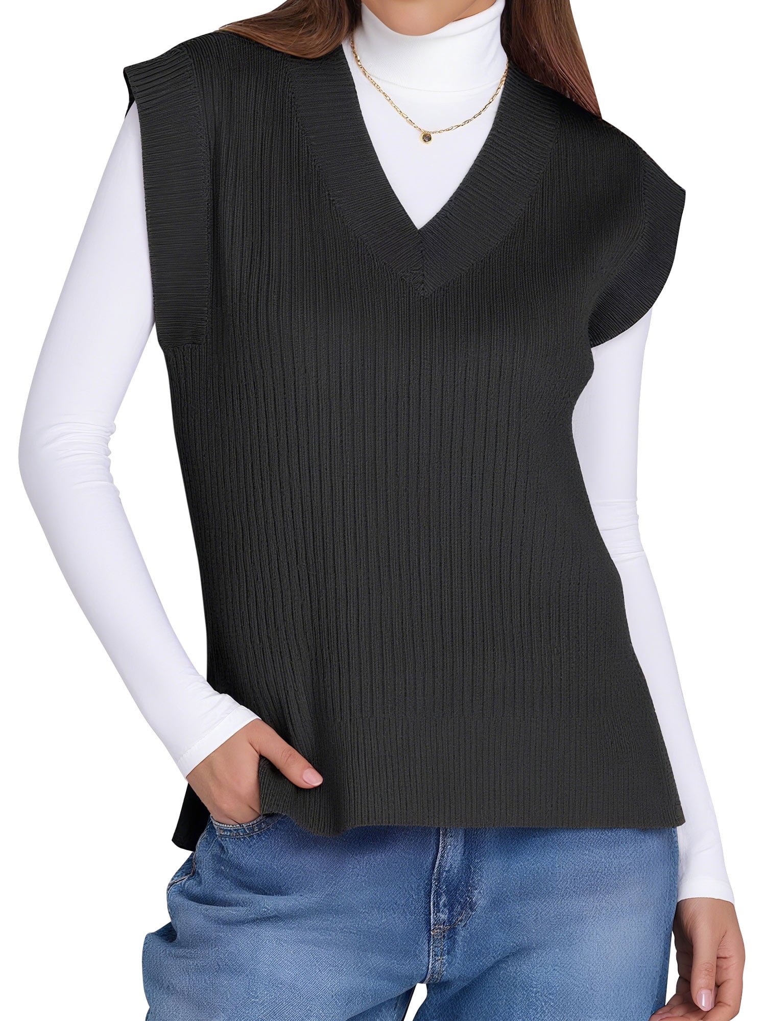 Temofon, Sweater Vest for Women, S, Fall V Neck Knit Sleeveless ...
