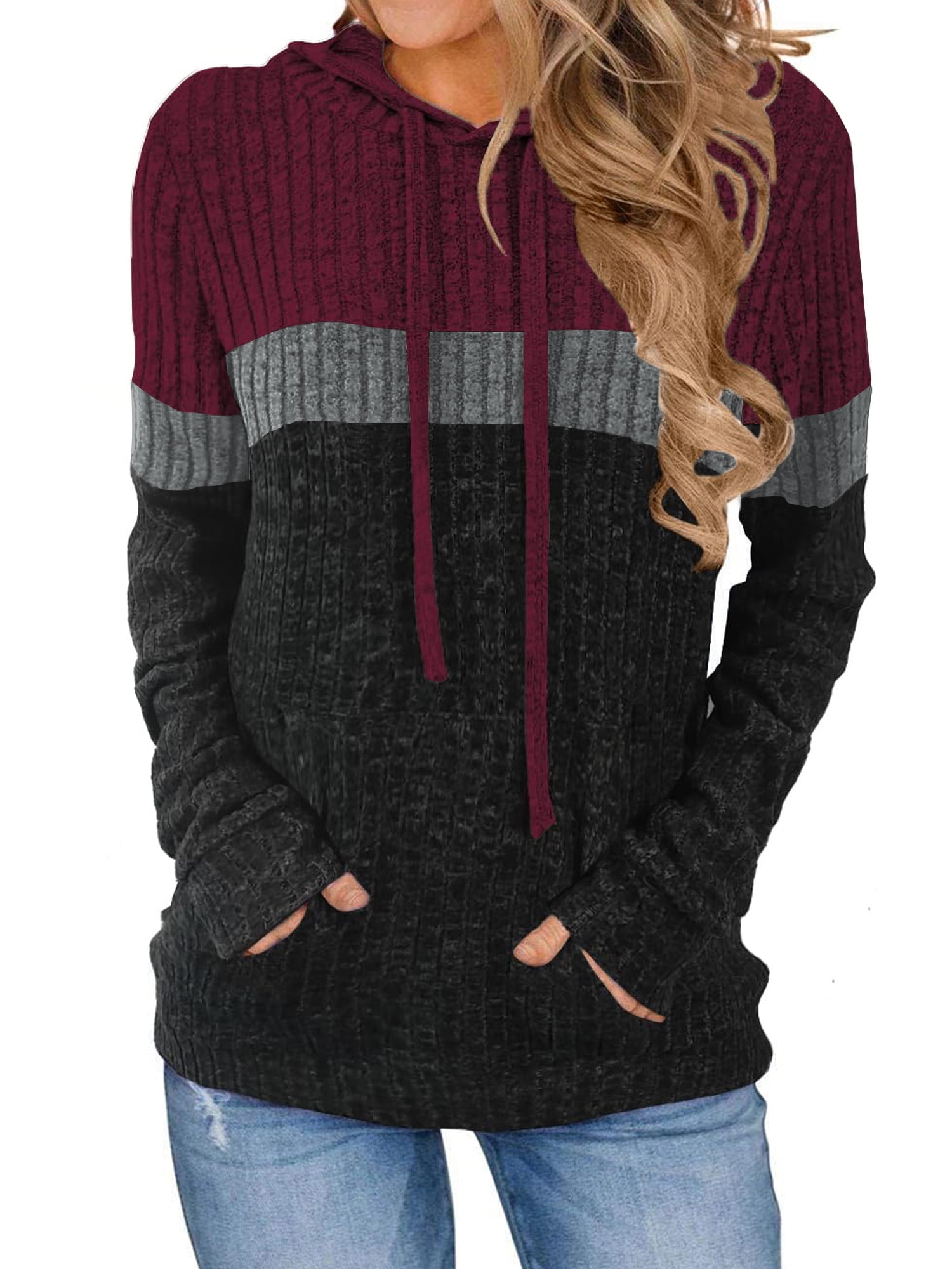 TEMOFON Sweaters for Women Hooded Sweatshirts Casual Long Sleeve ...