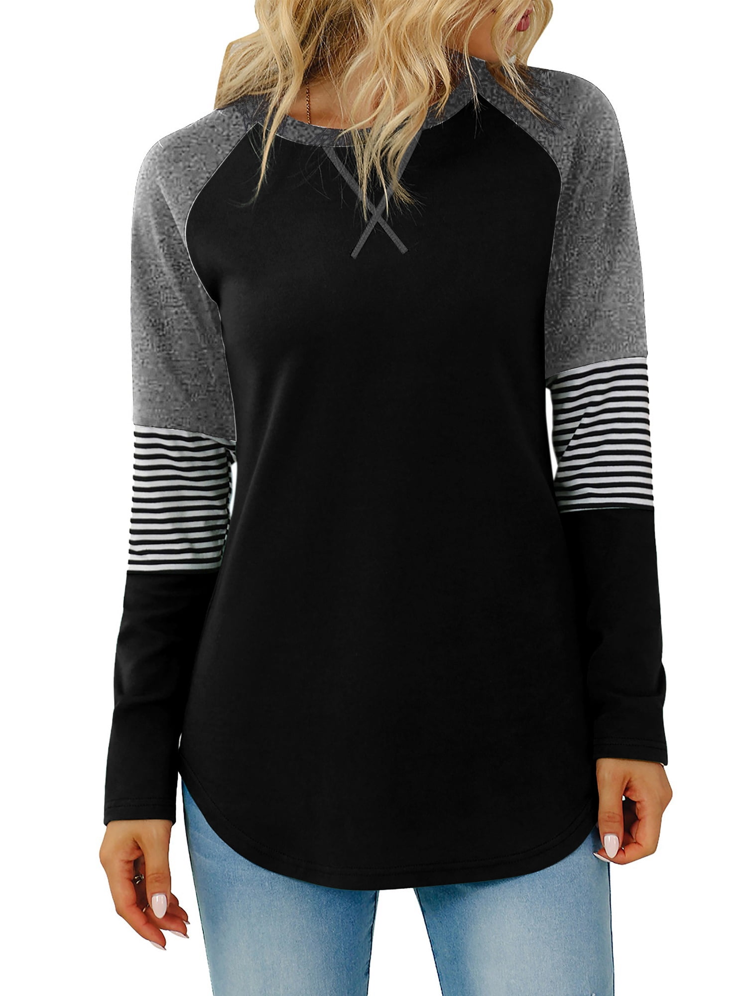 TEMOFON Sweatshirts for Women Color Block Crewneck Shirts Long Sleeve ...