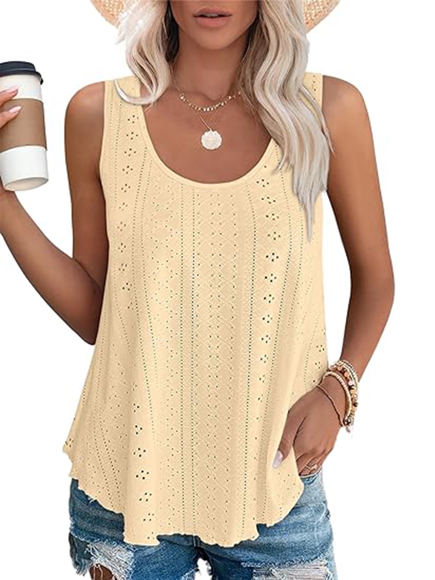 TEMOFON Tank Tops for Women Summer Casual Blouses Comfy Round Neck ...