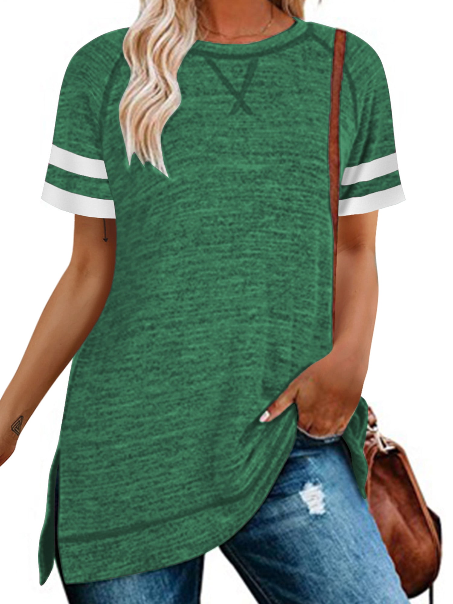 TEMOFON Tops for Women Casual Summer Short Sleeve Tunic Top Side Split ...