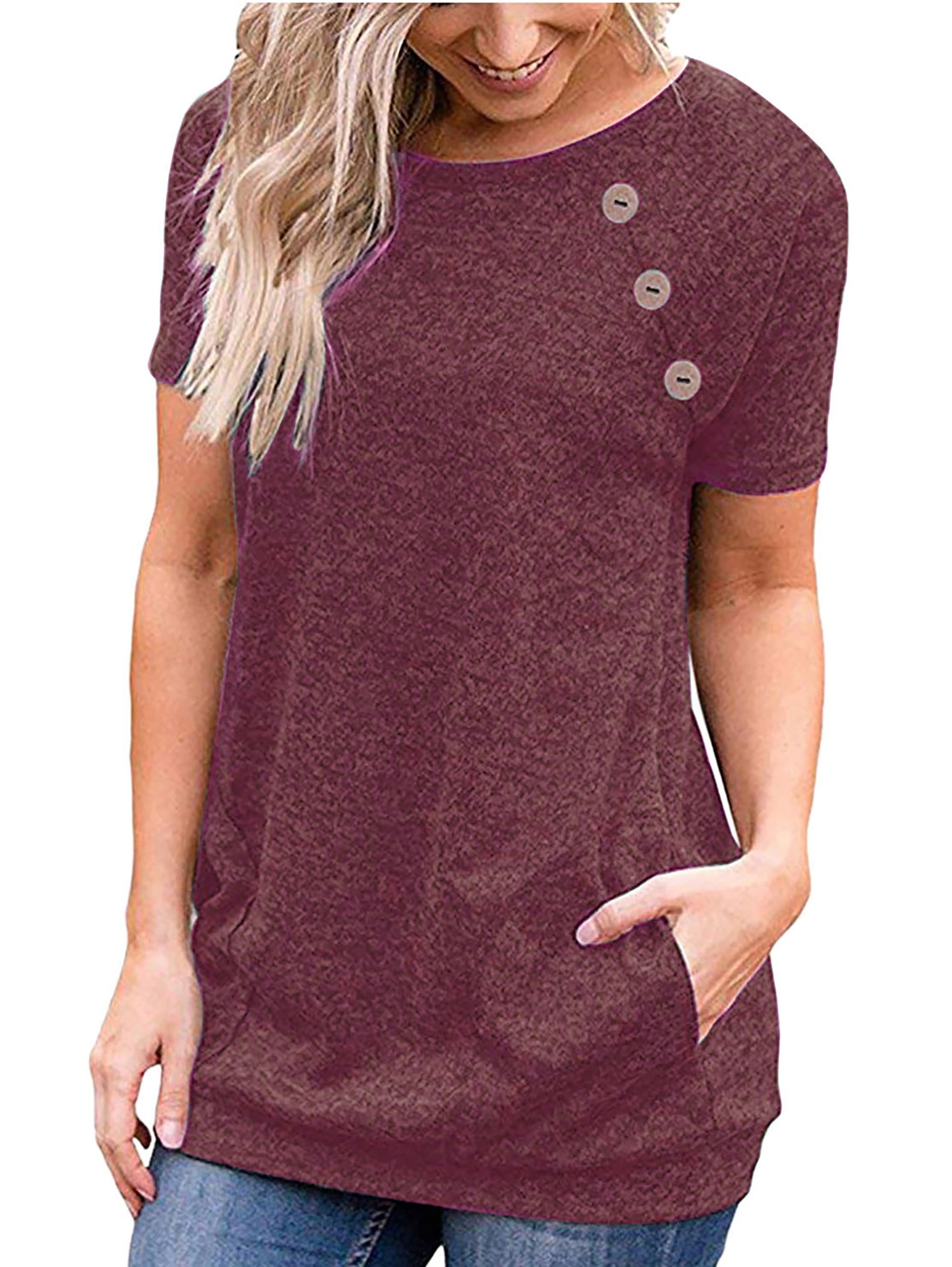 TEMOFON Tops for Women Crew Neck Shirts Short Sleeve Tshirts Casual ...