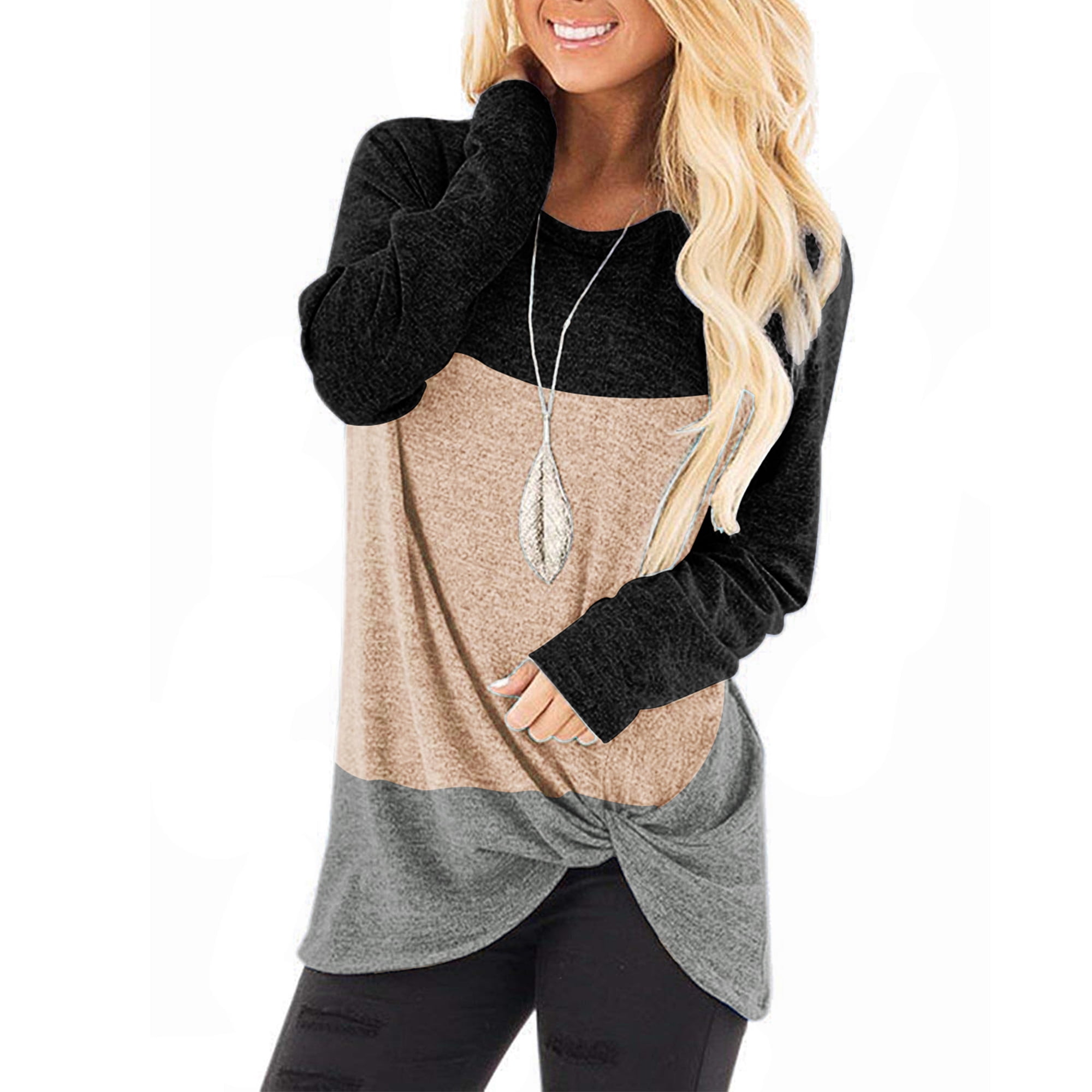 TEMOFON Tunic Tops for Women Casual Fall Long Sleeve Crew Neck T Shirts ...