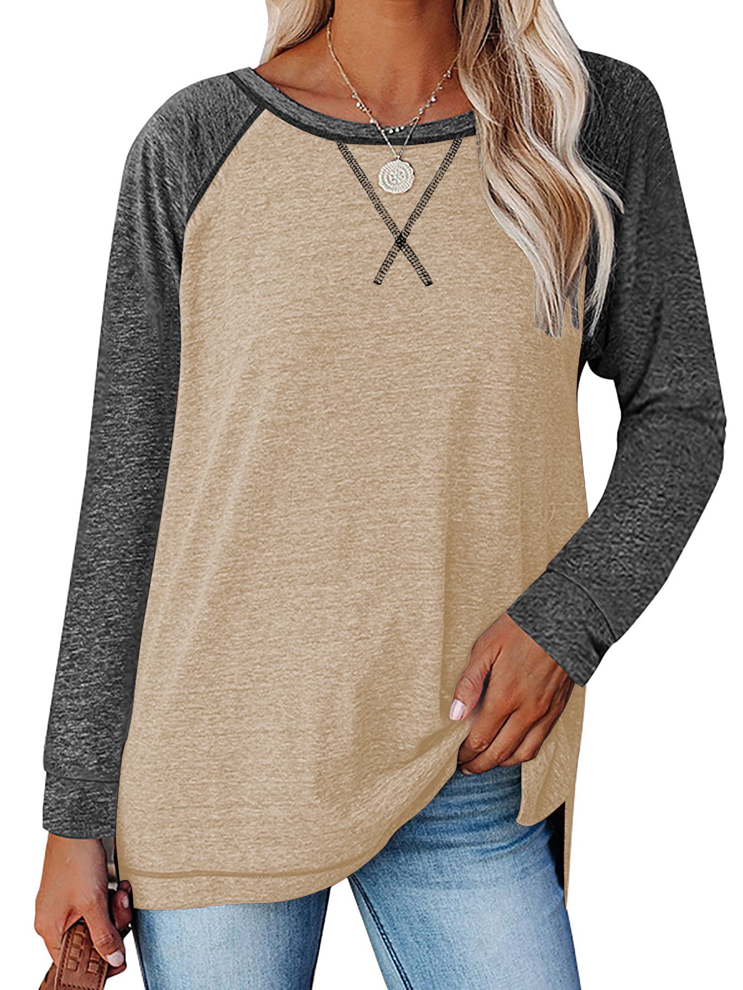TEMOFON Tunic Tops for Women Casual Long Sleeve Tunic Tops Fall Round ...