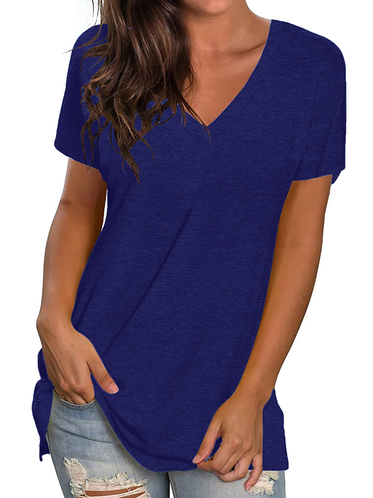 TEMOFON Women Blouses Summer Fashion Short Sleeve T-Shirts Comfy Vneck ...