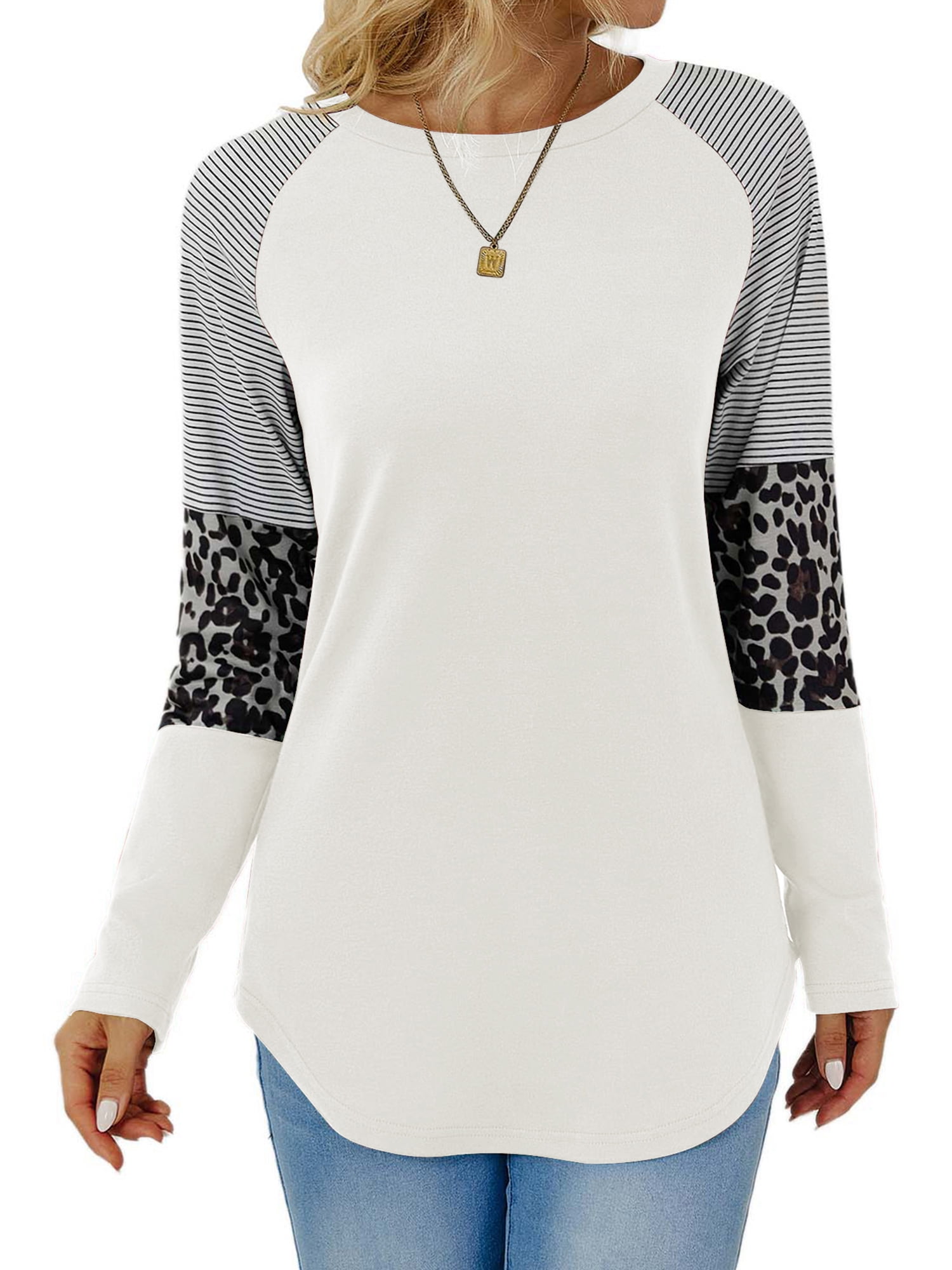 TEMOFON Women Fall Tops Casual Long Sleeves Crew Neck Sweatshirts ...