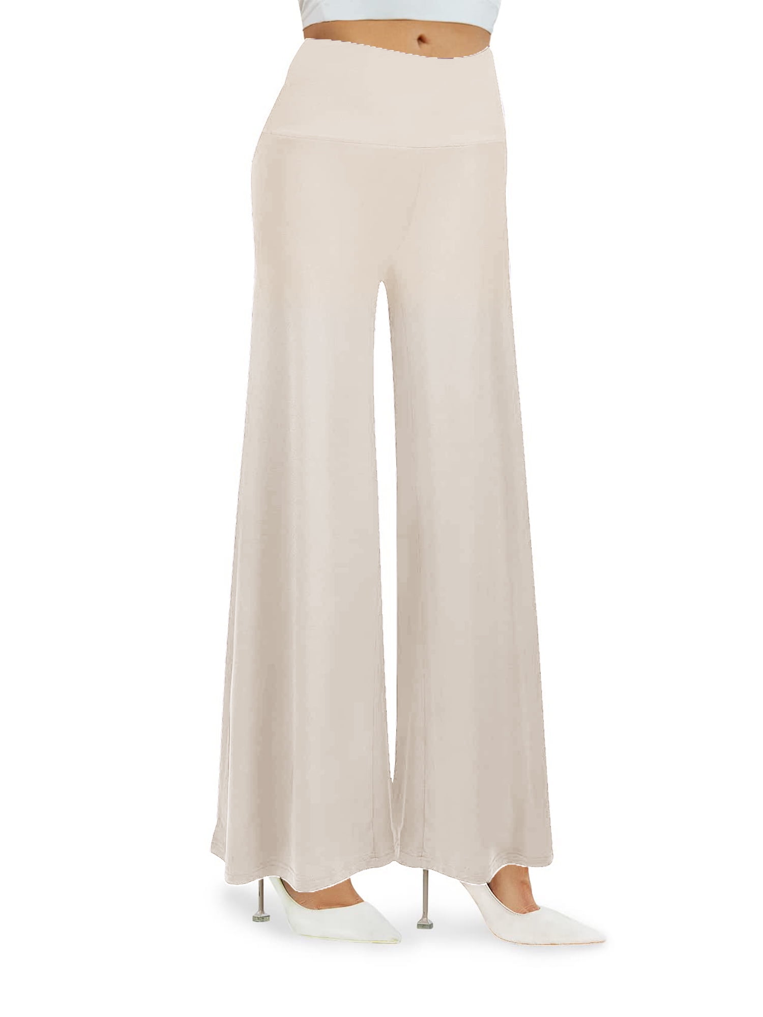 TEMOFON Women High Waist Pants Casual Stretchy Wide Leg Palazzo Lounge ...