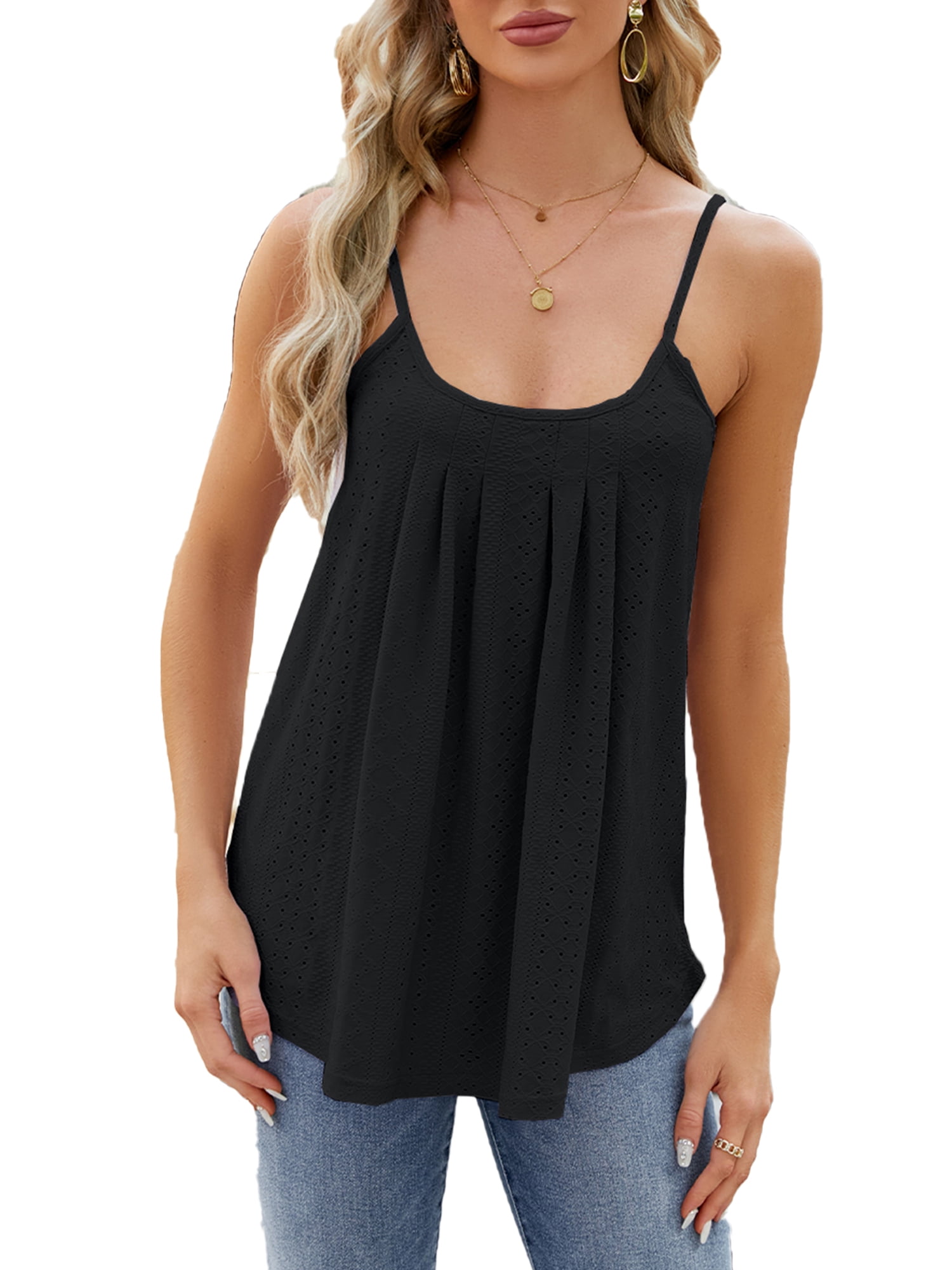 TEMOFON Women Sleeveless Tops Casual Loose Fit Blouses Round Neck ...