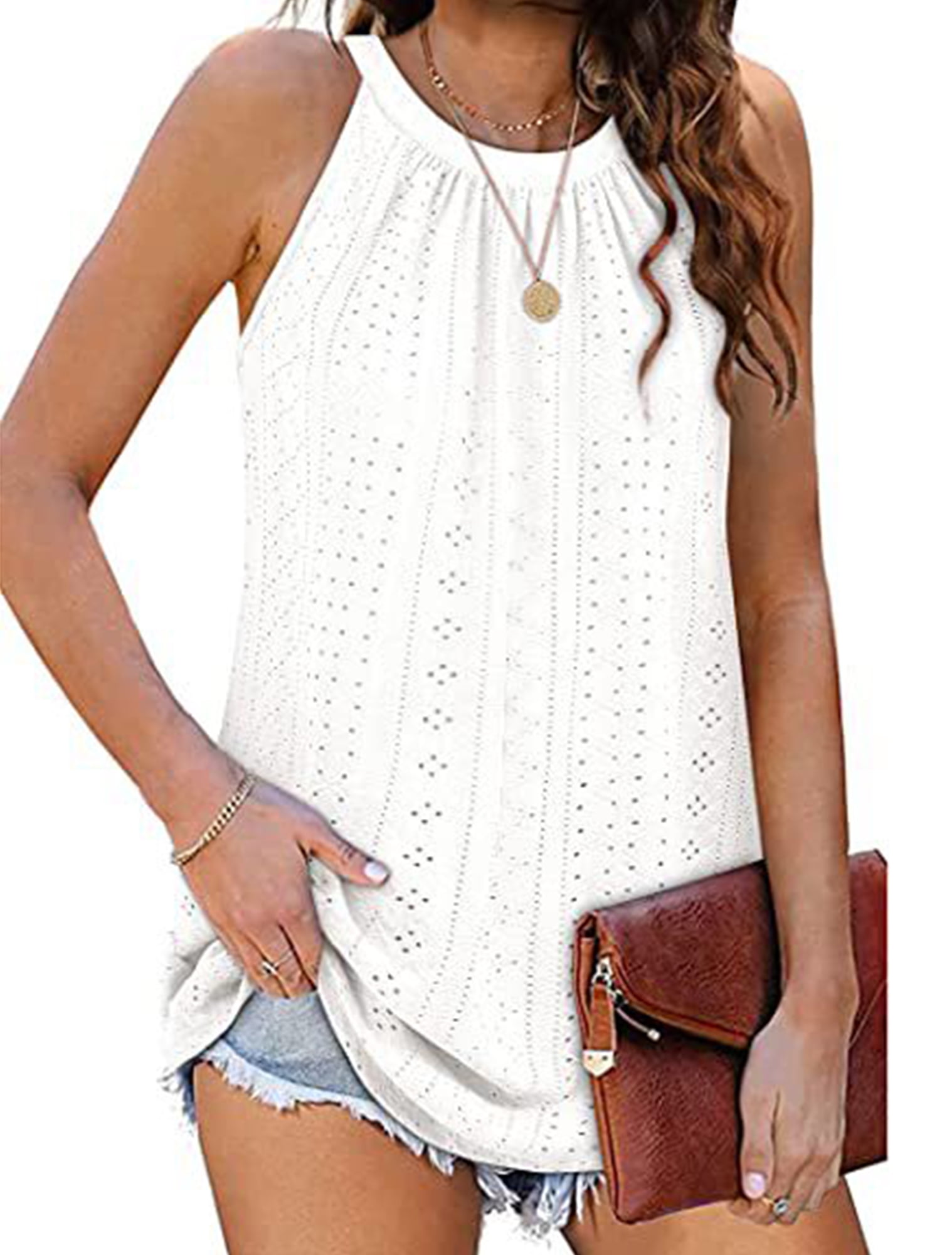 TEMOFON Womens Summer Tank Tops Sleeveless Shirts Casual Halter Tops ...