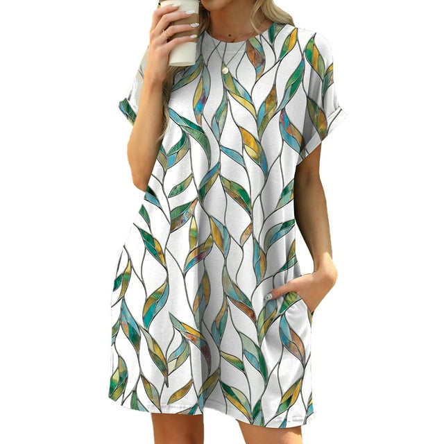 TEMOFON Women T Shirt Dresses Casual Short Sleeve Crewneck Midi Dresses ...