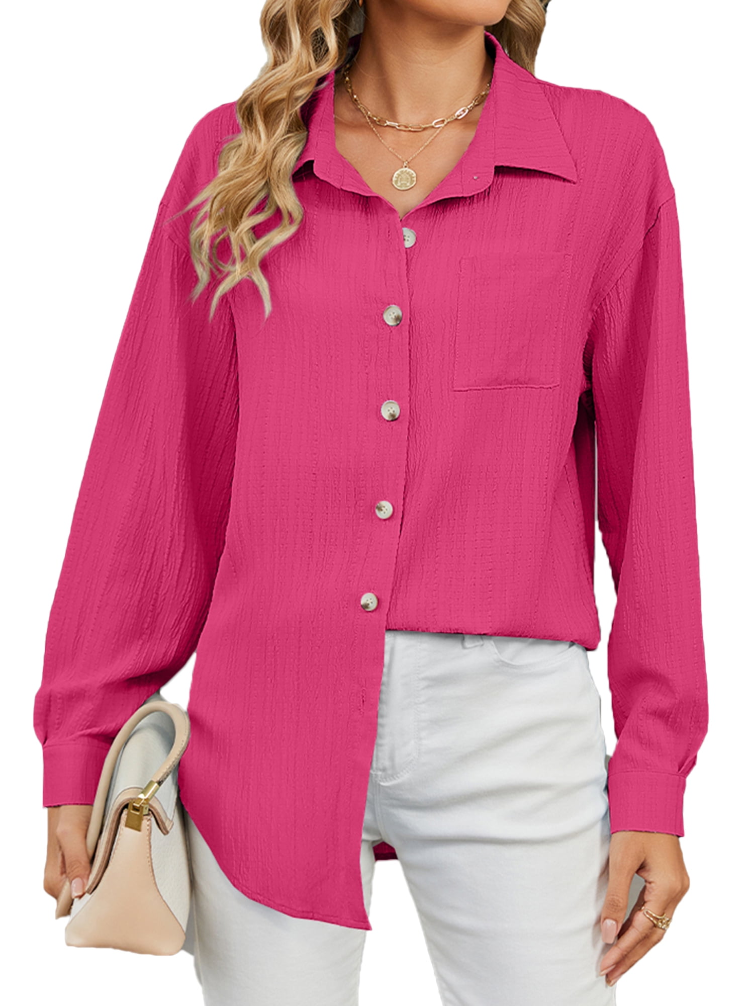 TEMOFON Women T Shirts Casual Loose Tunic Tops Fashion Long Sleeve ...