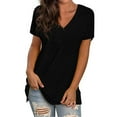 Temofon Womens V Neck Tunic Top Short Sleeve Solid Black Size Xl
