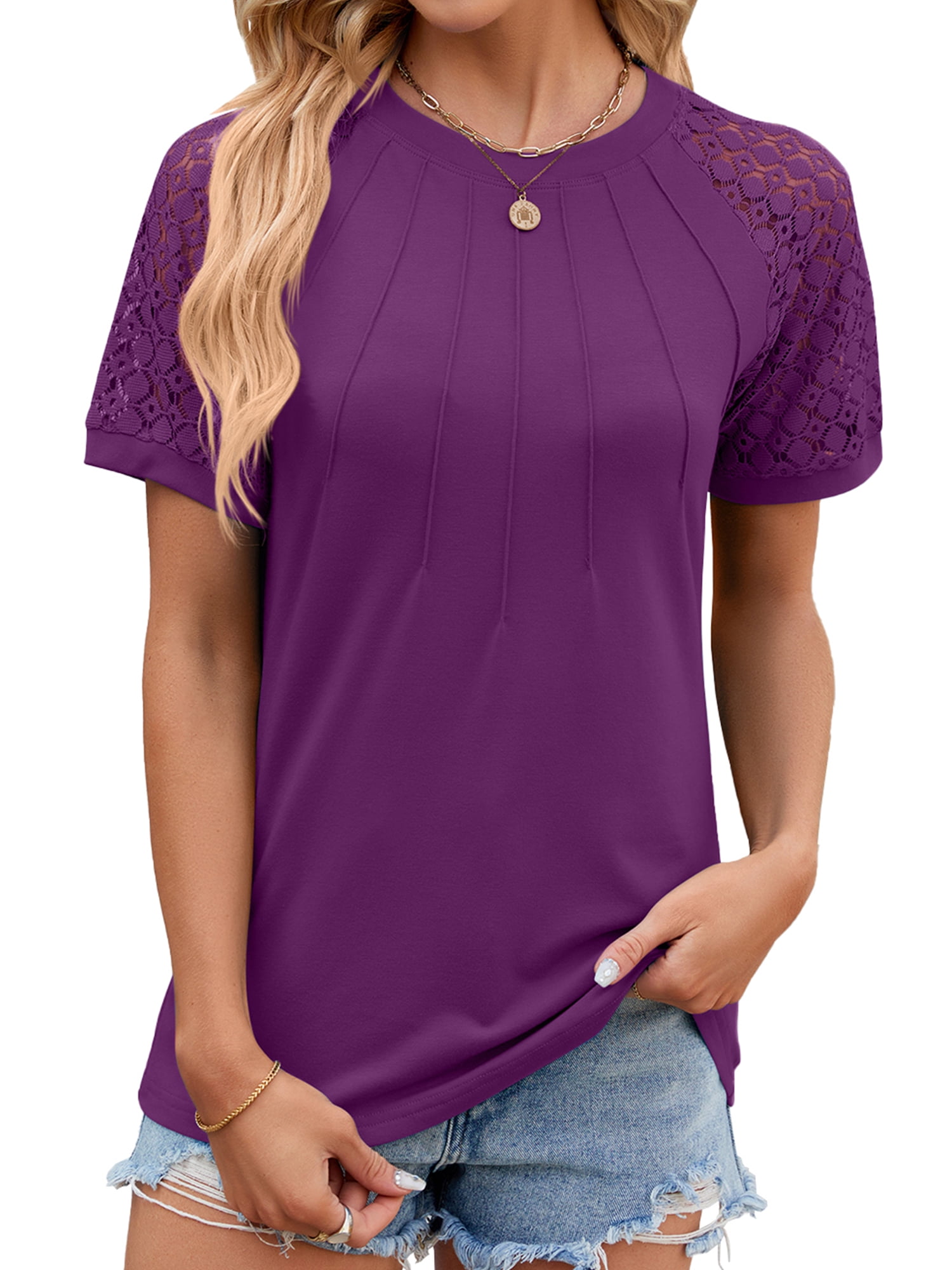 TEMOFON Women Tops Summer Casual Tunic Tops Crewneck Comfy Short Sleeve ...