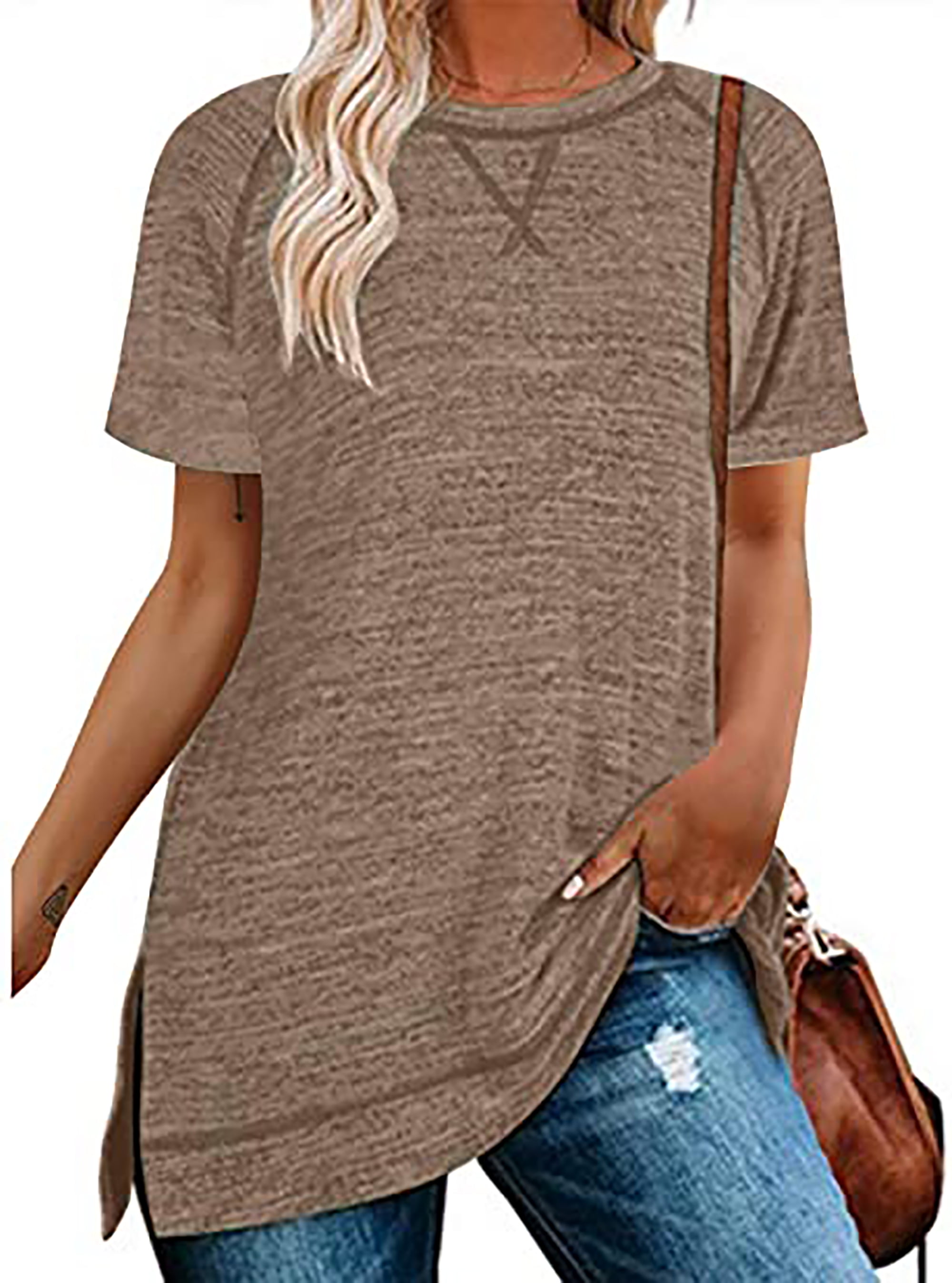 Temofon Women Tops Summer Short Sleeve T Shirts Casual Loose Fit Tunic