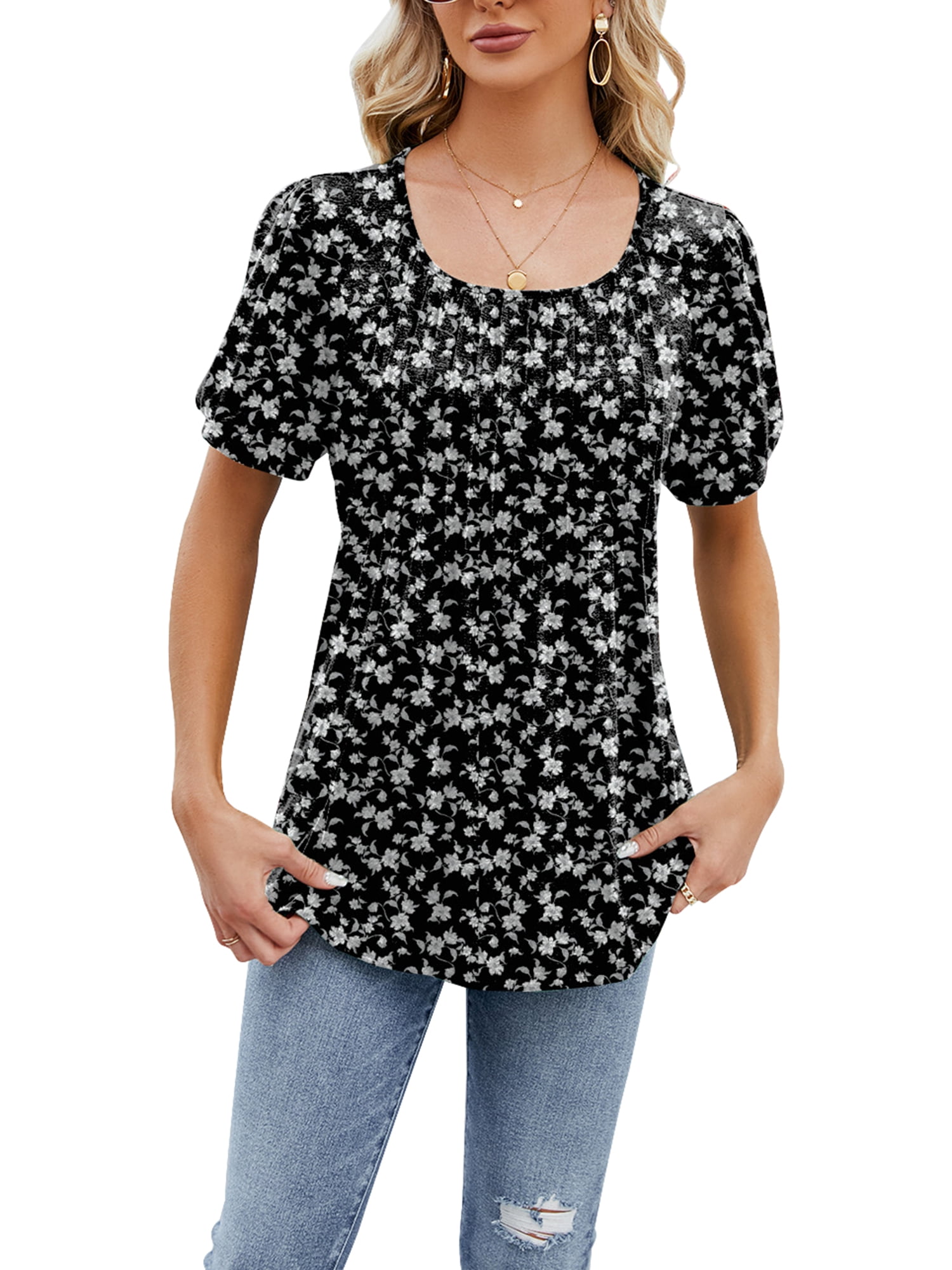 TEMOFON Women Tops Summer Short Sleeve T Shirts Scoop Neck Loose Shirts ...