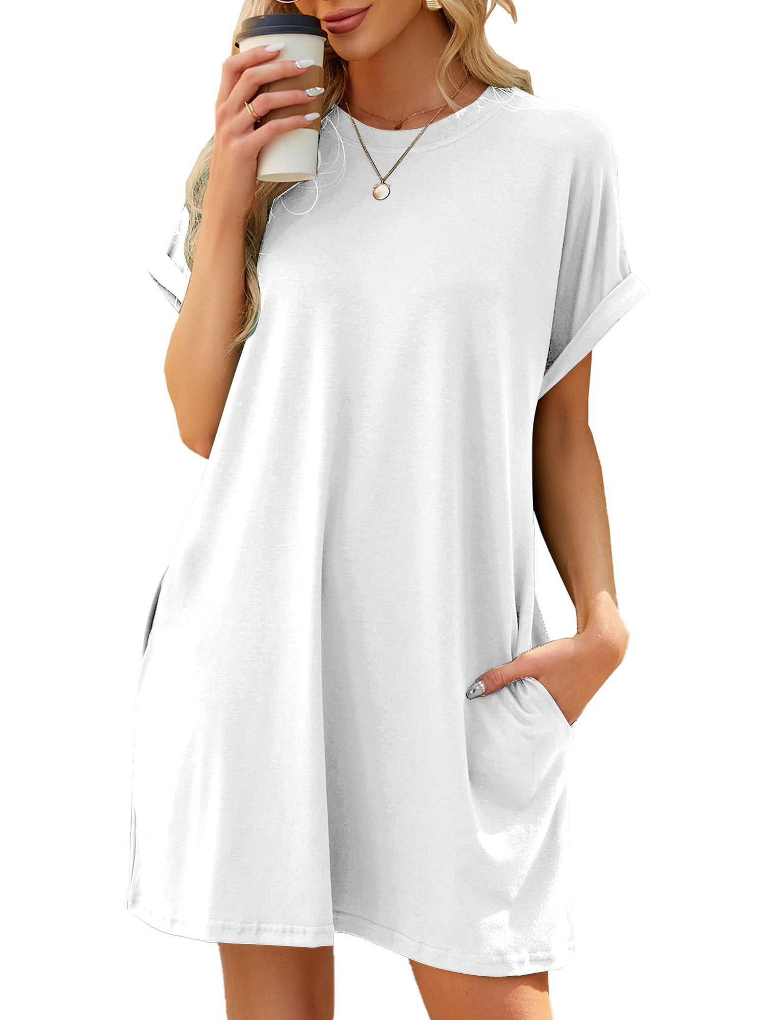 Temofon Women's Summer T-Shirt Dress, Short Sleeve, Crew Neck, Loose ...