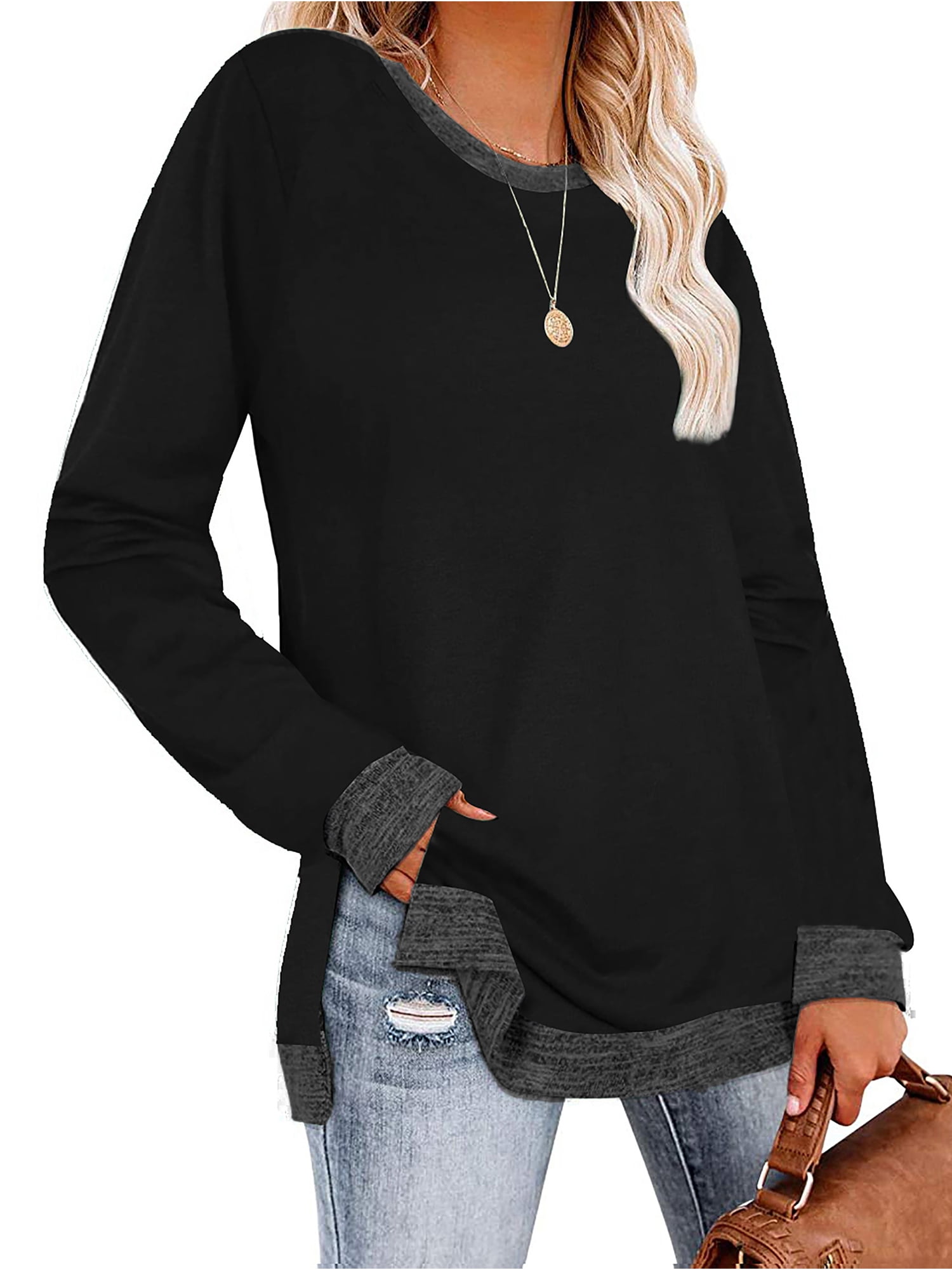 TEMOFON Women Long Sleeve Shirts Crewneck Tunic Tops Fall Casual Loose ...
