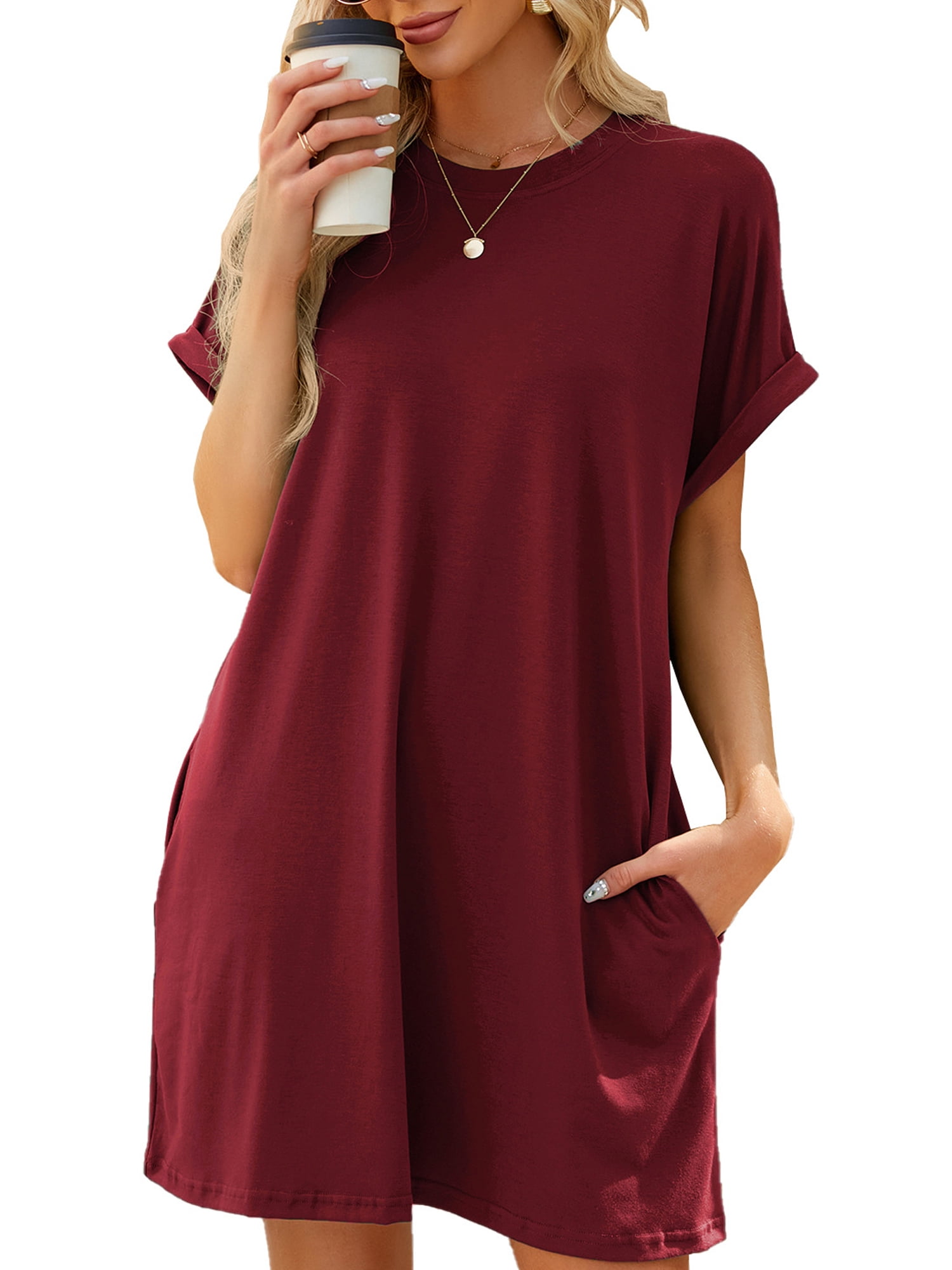 TEMOFON Women's Summer Casual T Shirt Dresses Short Sleeve Tunic Swing ...