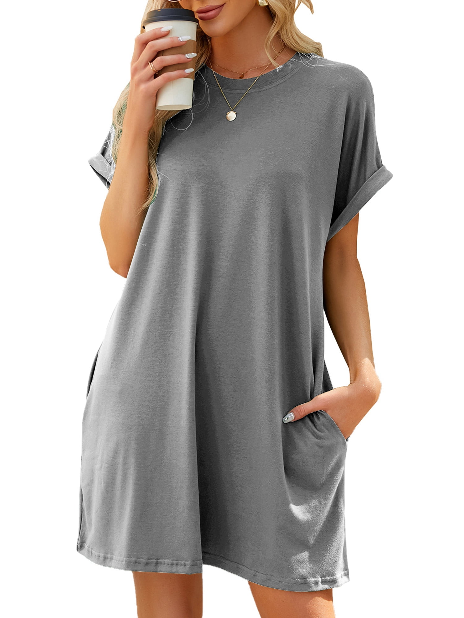 Temofon Womenâ€™s Summer T-Shirt Dress, Short Sleeve, Casual Loose Slit ...