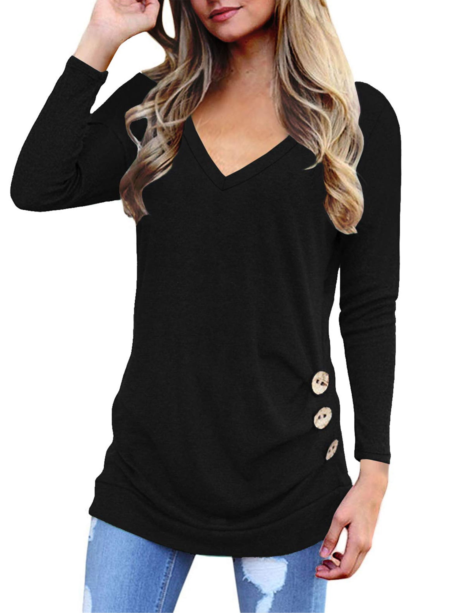 TEMOFON Women's Tops Black Long Sleeve Winter Comfortable Shirts Casual ...