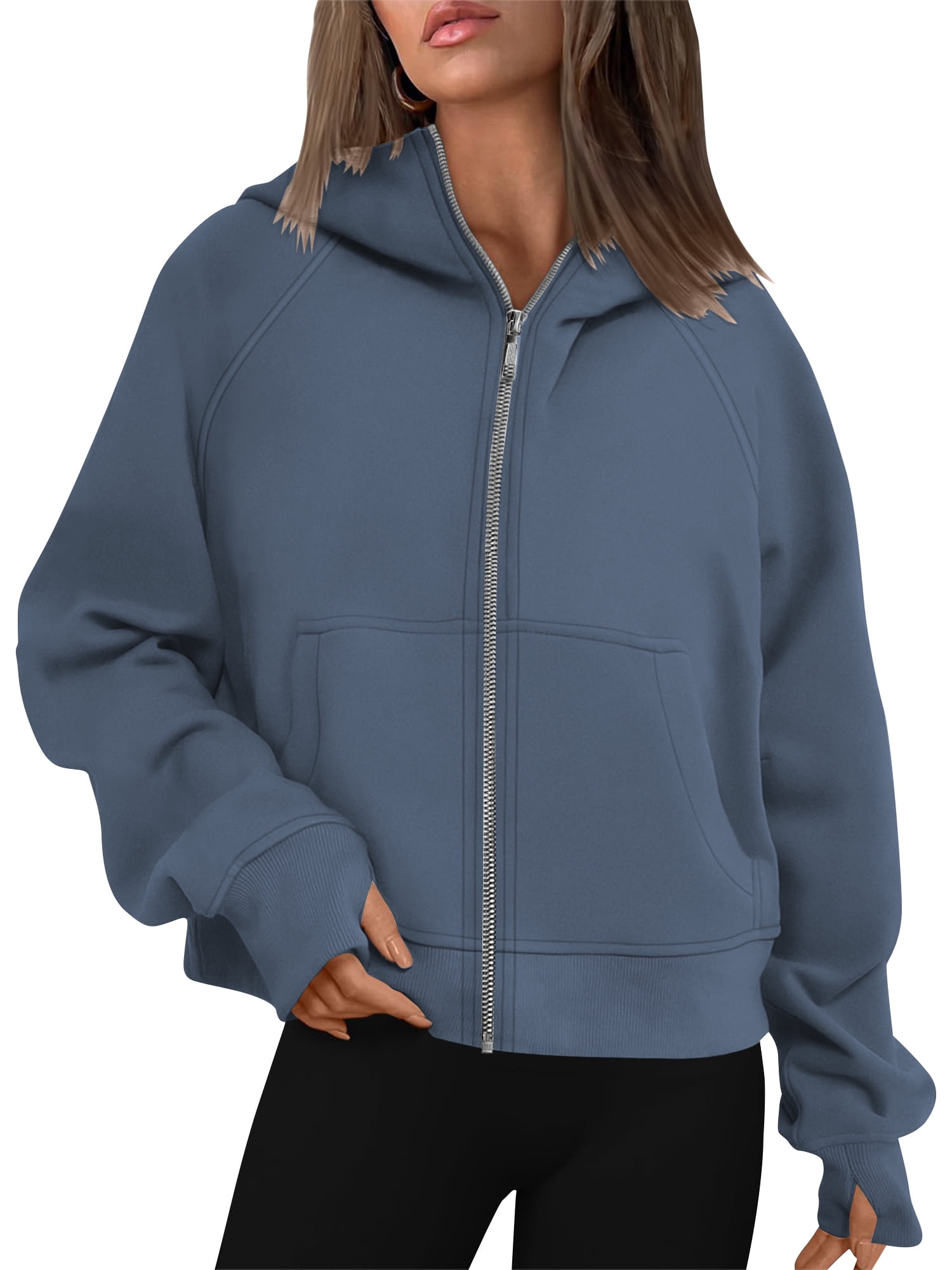 TEMOFON Womens Sweatshirts Full Zip Up Stand Collar Fleece Cropped ...