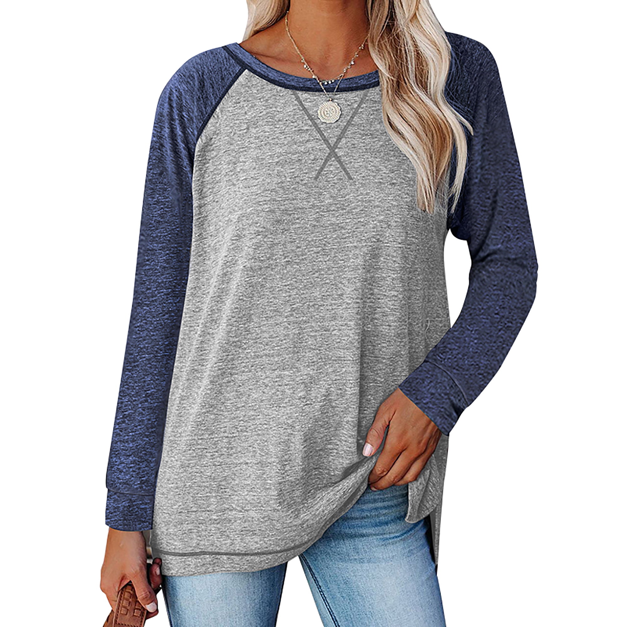 TEMOFON Womens Loose Raglan Baseball Shirts Color Block Tunic Tops ...
