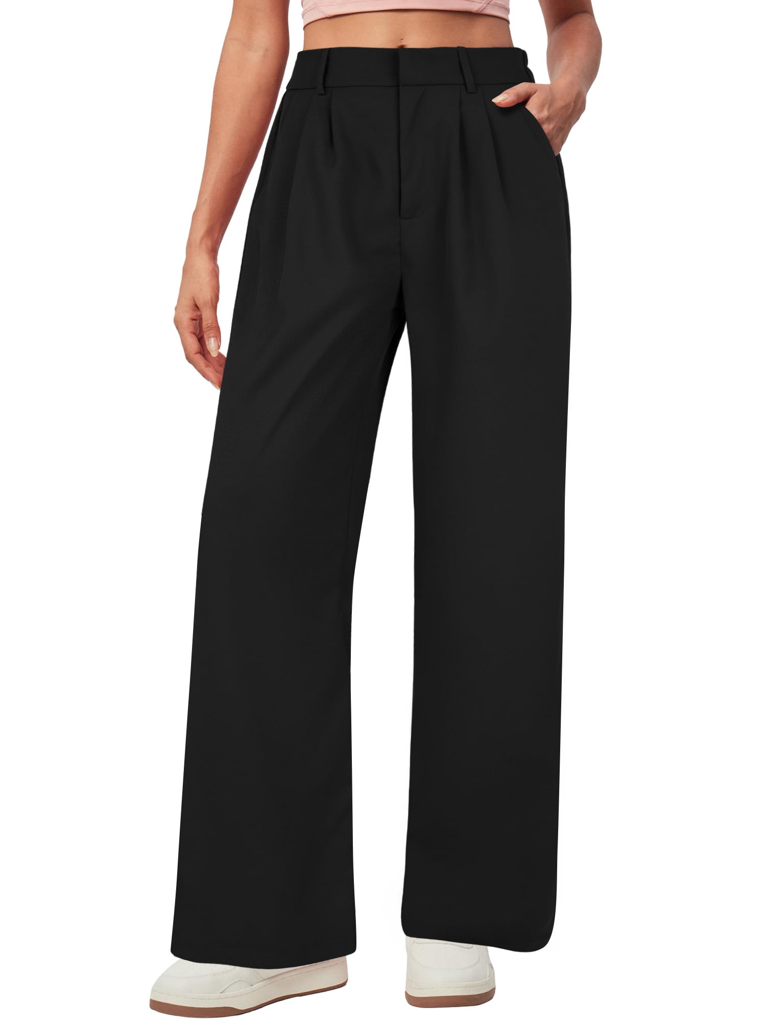 TEMOFON Womens Pants Casual Wide Leg Dress Pants Black Loose ...